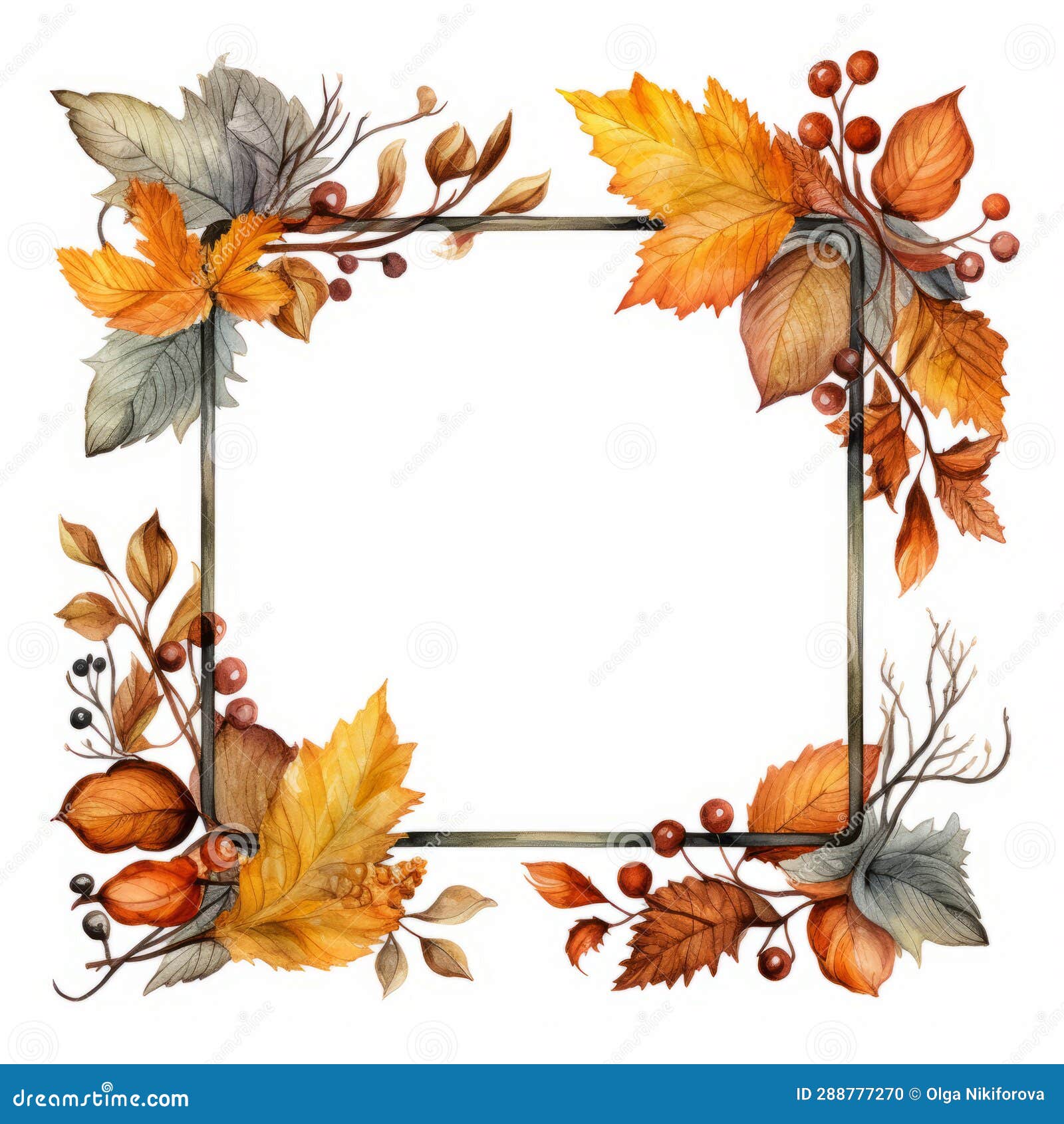 Watercolor Autumn Frame for Postcards, Congratulations Stock ...