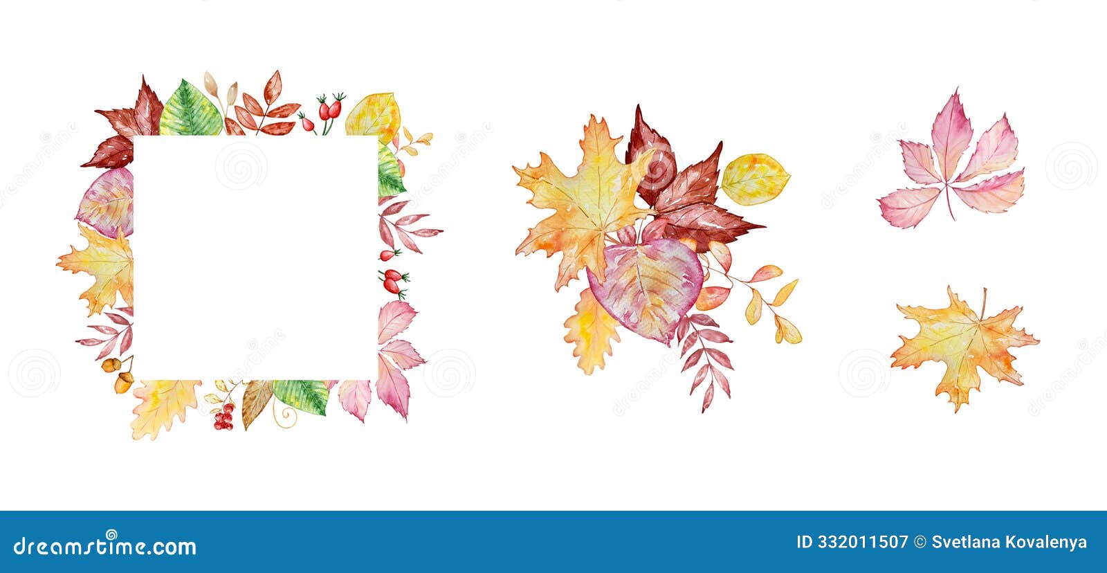 Watercolor Autumn Frames Set with Pumpkins and Fall Leaves Stock Image - Image of season, nature ...