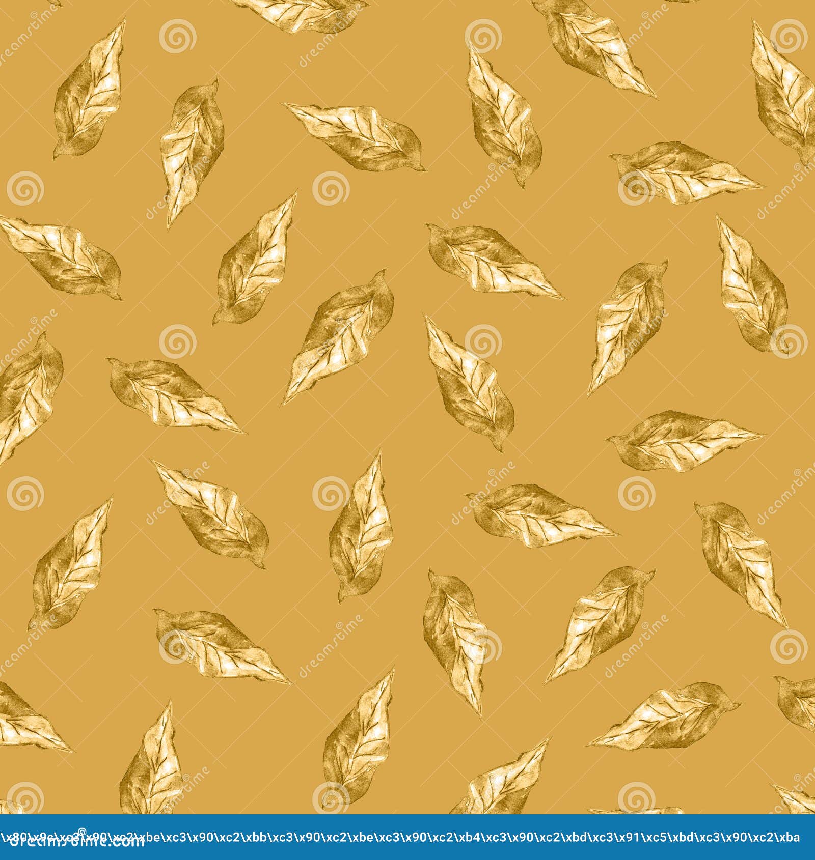 Watercolor Autumn Gold Leavs Pattern Stock Illustration - Illustration ...