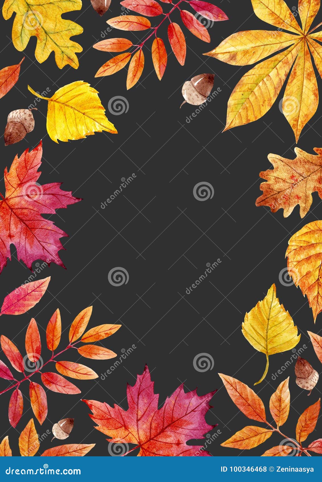 Watercolor Autumn Leaves Frame Stock Illustration - Illustration of ...