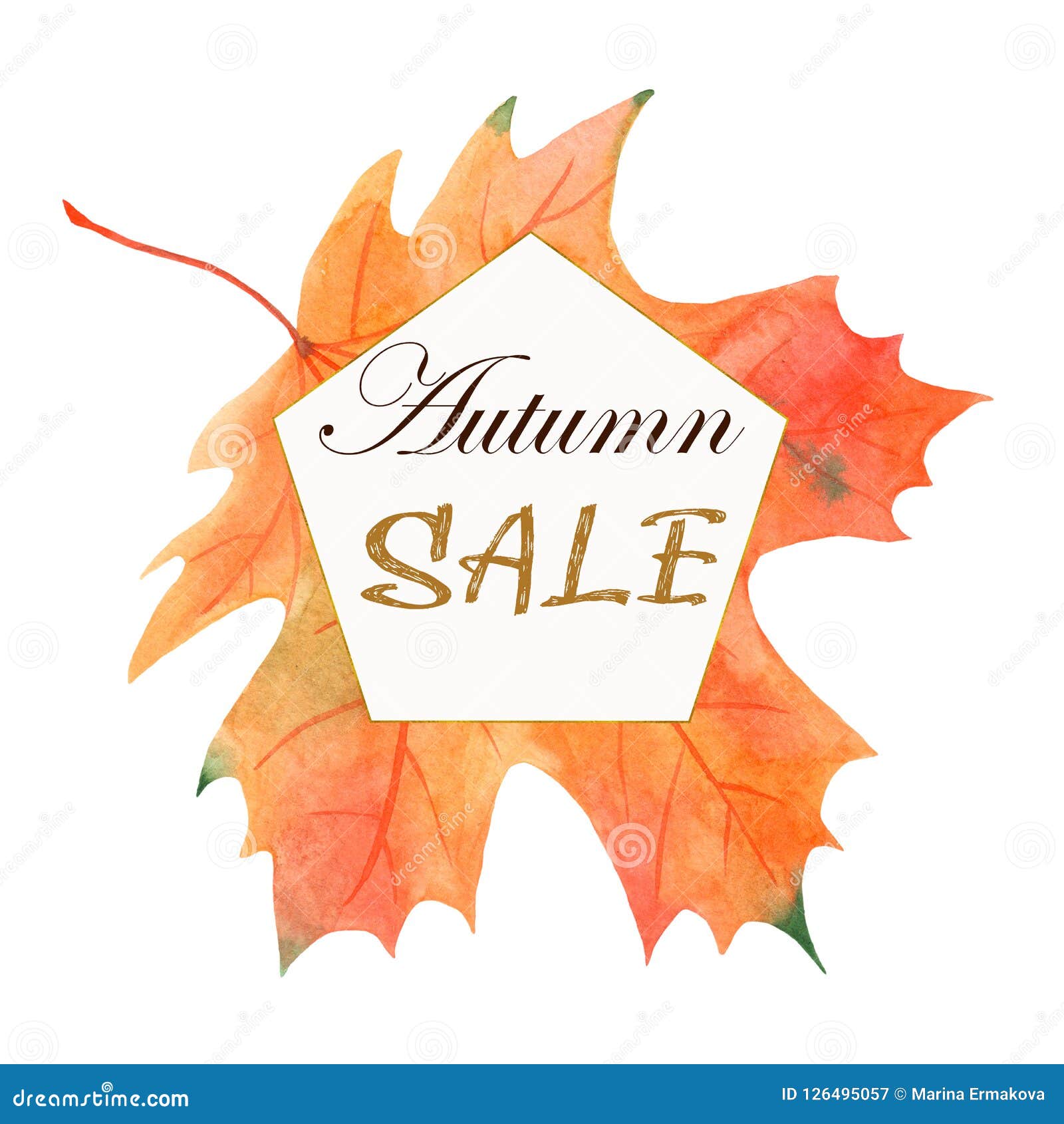 Watercolor Autumn Maple Leaf with a Place for Text. Stock Illustration ...