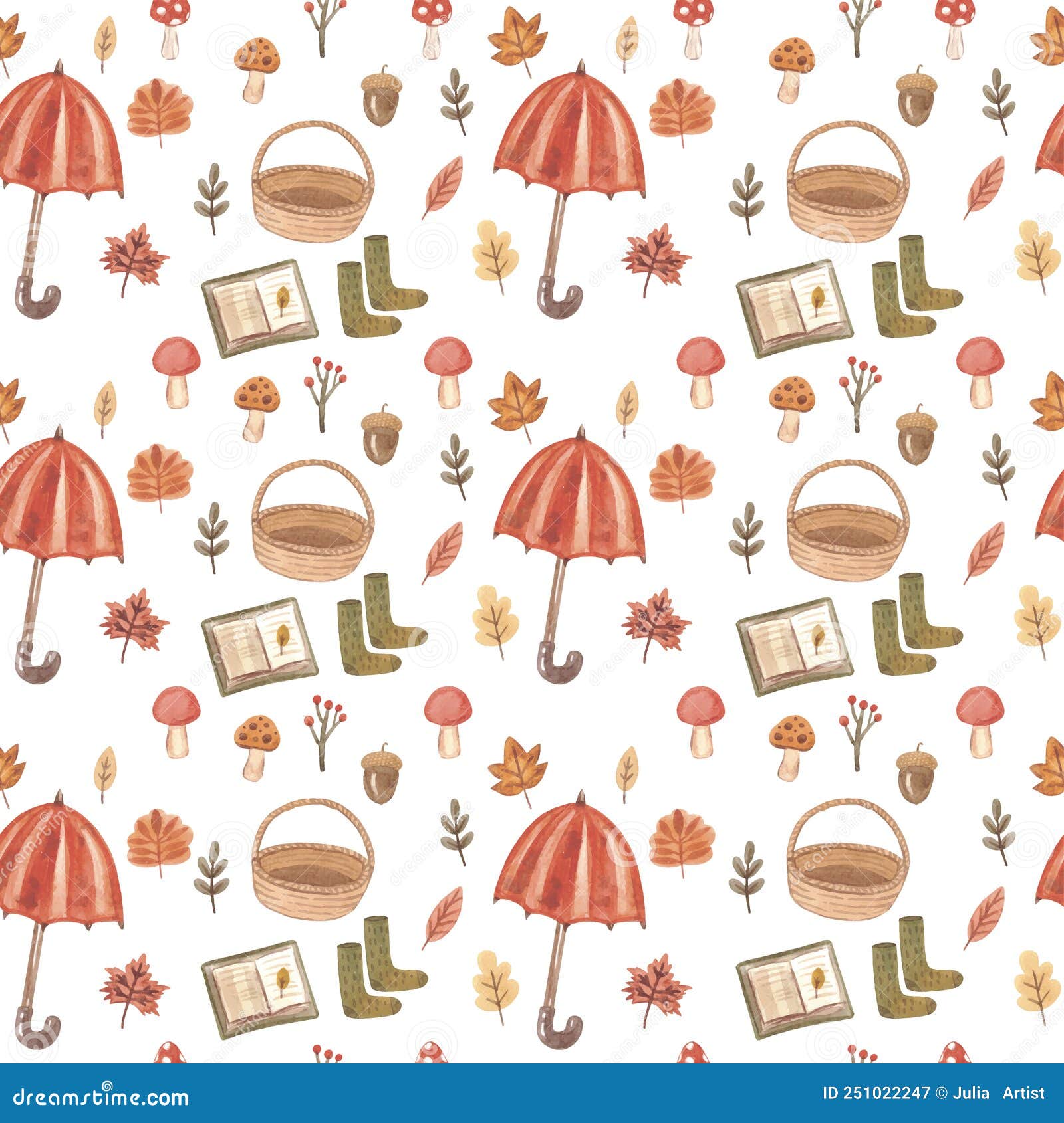 Watercolor Autumn Pattern on White Stock Vector - Illustration of ...