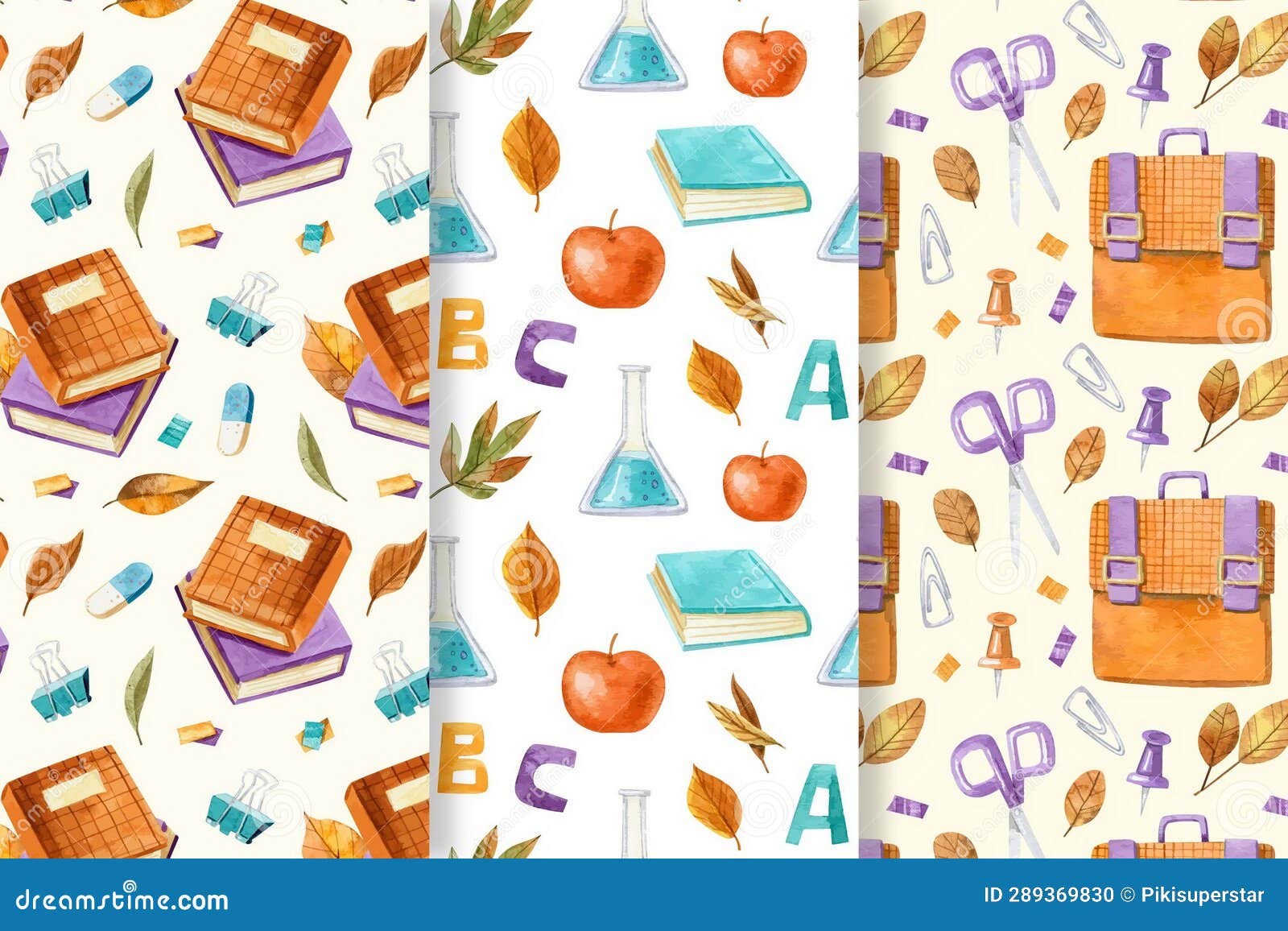 Watercolor Back School Vector Design Pattern Collection Stock Vector ...