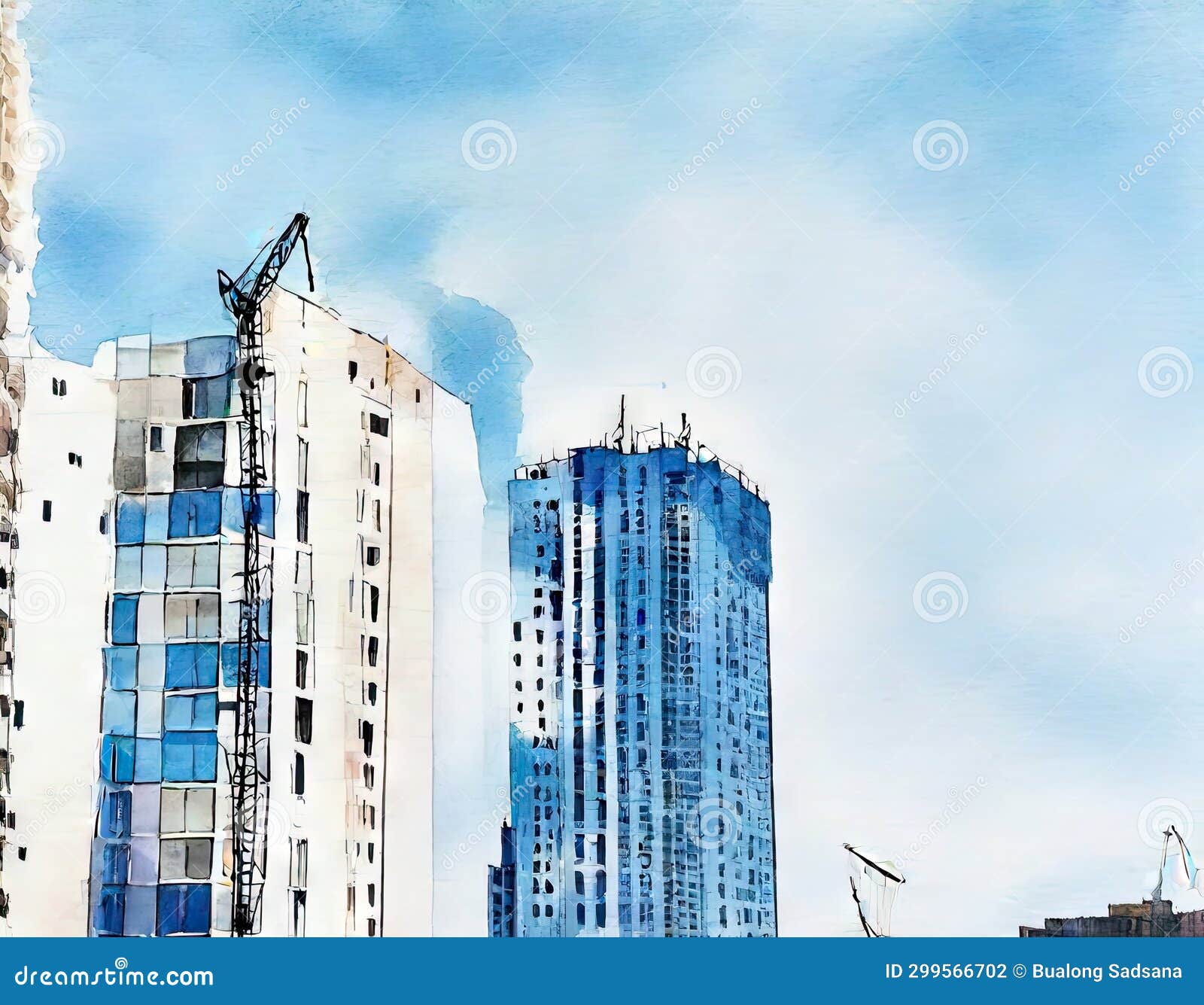 Watercolor of Background with Construction Blue Stock Illustration ...