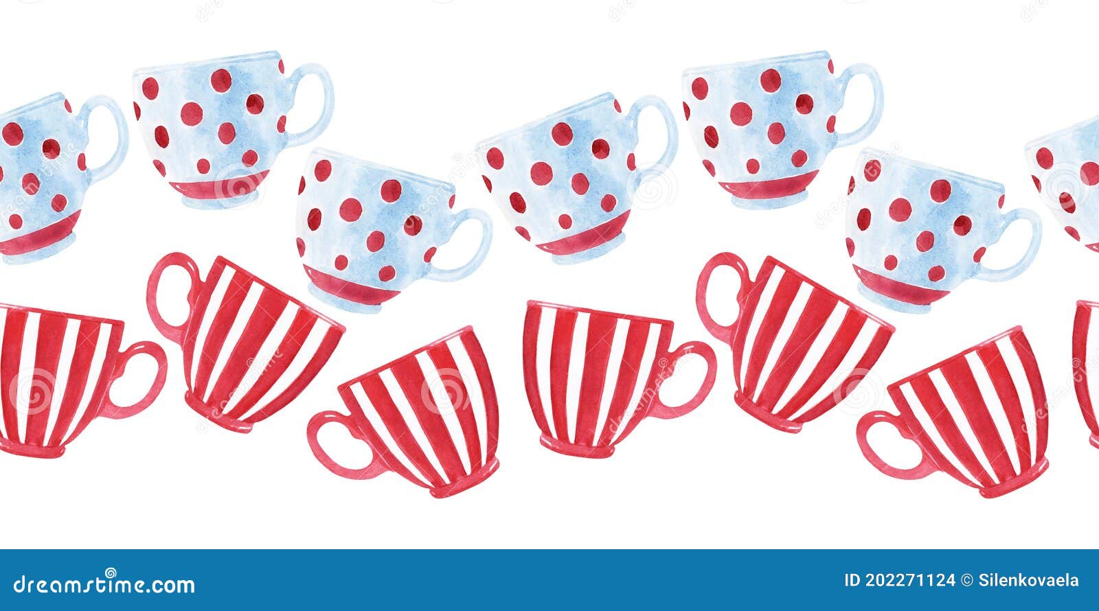 Watercolor Seamless Borders on the Theme of Tea Drinking with Colorful ...