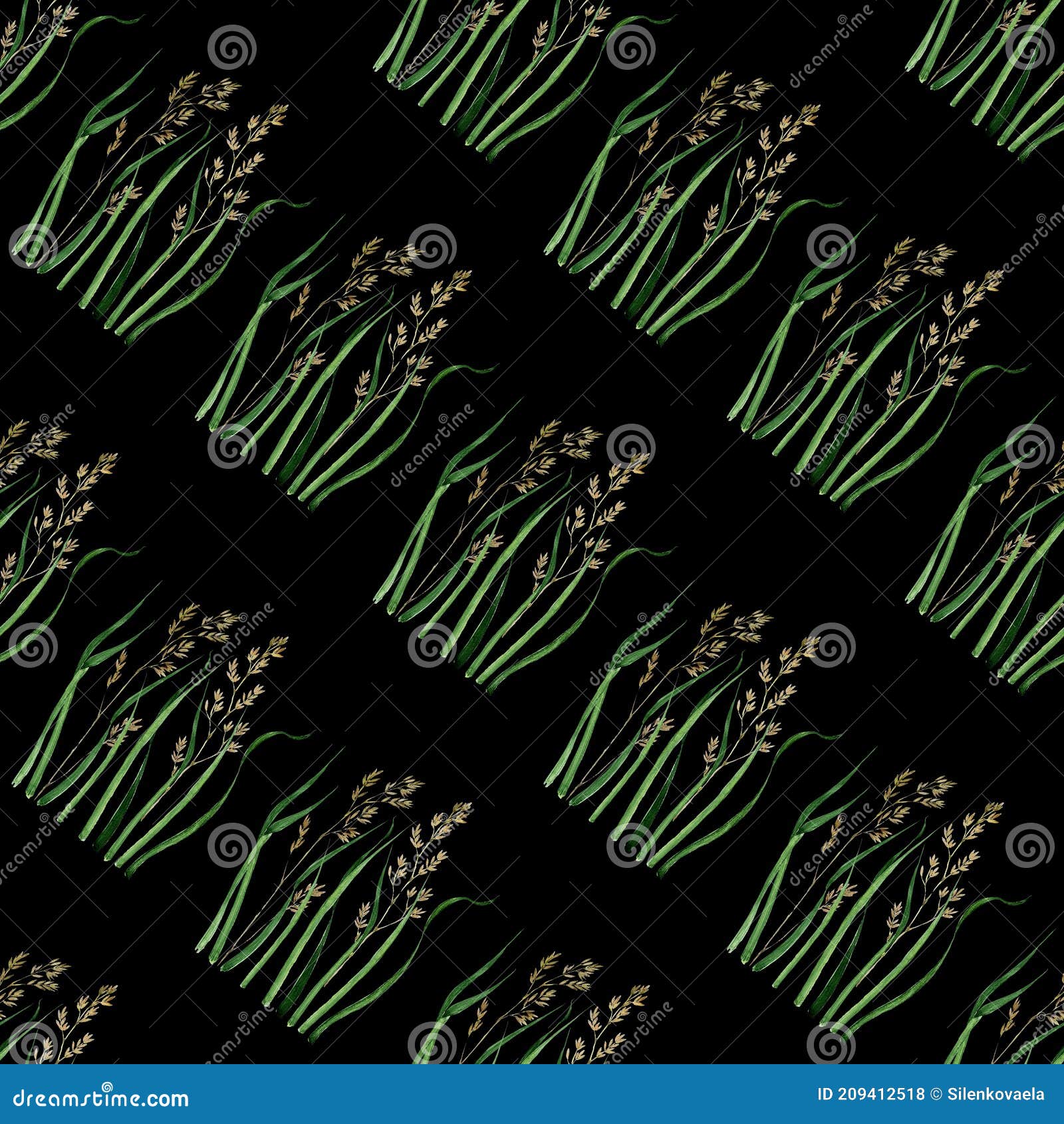 Watercolor Seamless Pattern with the Image of the Bluegrass Meadow ...