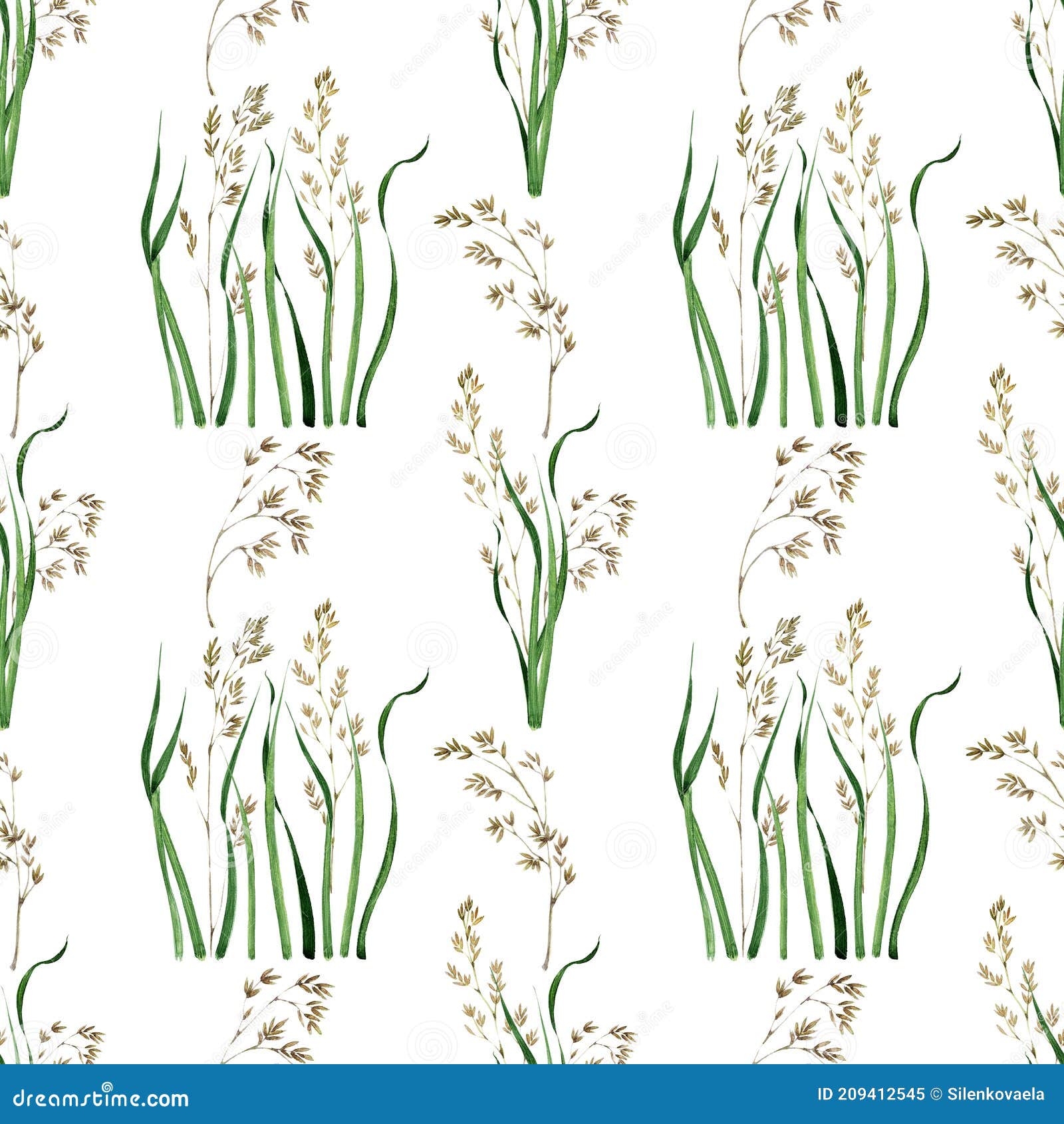 Watercolor Seamless Pattern with the Image of the Bluegrass Meadow ...