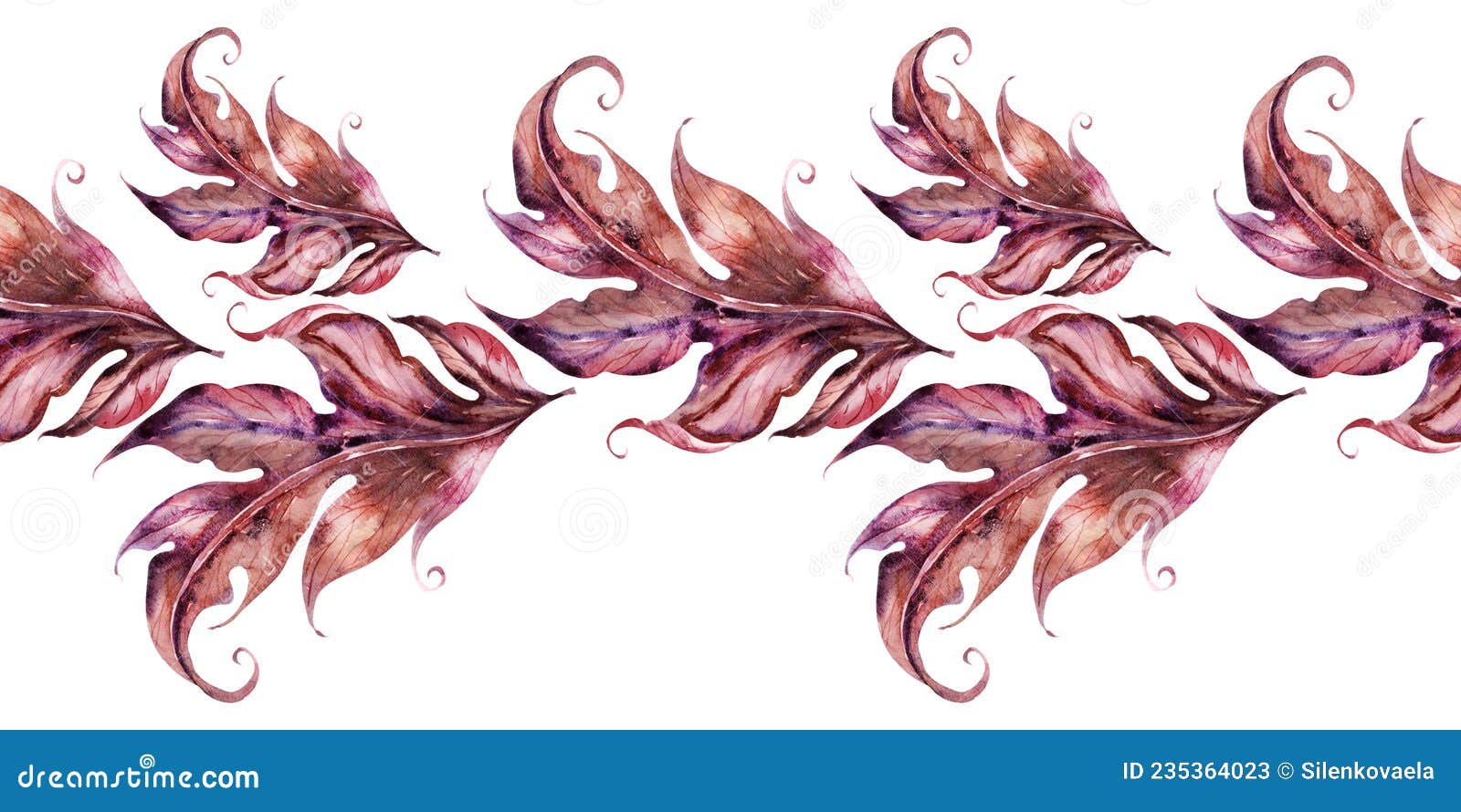 Watercolor Set of Seamless Border with Stylized Acanthus Leaves Stock ...