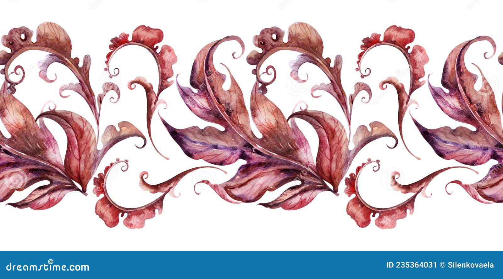 Watercolor Set of Seamless Border with Stylized Acanthus Leaves Stock ...