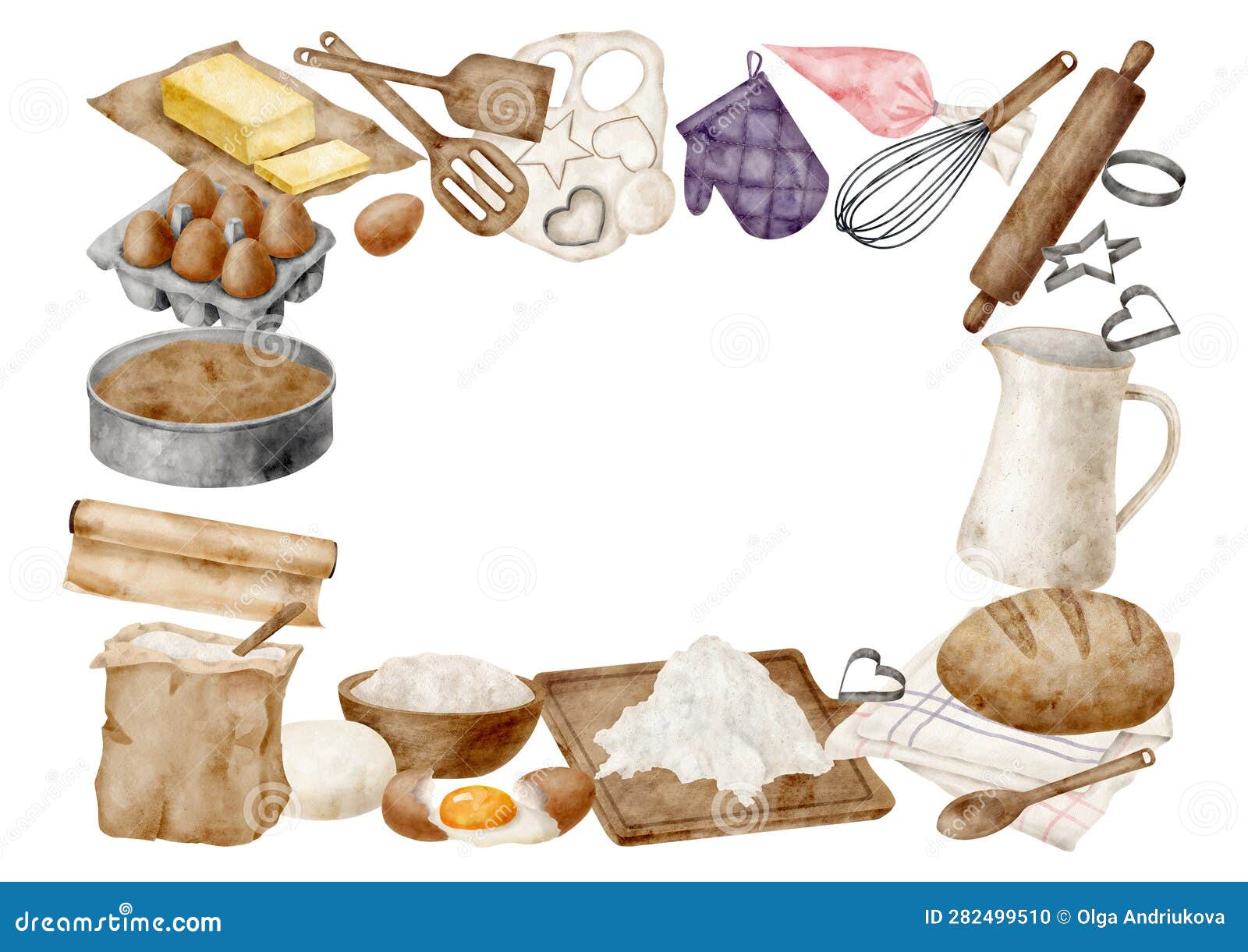 Watercolor Baking Border Frame. Cooking Tools and Ingredients ...