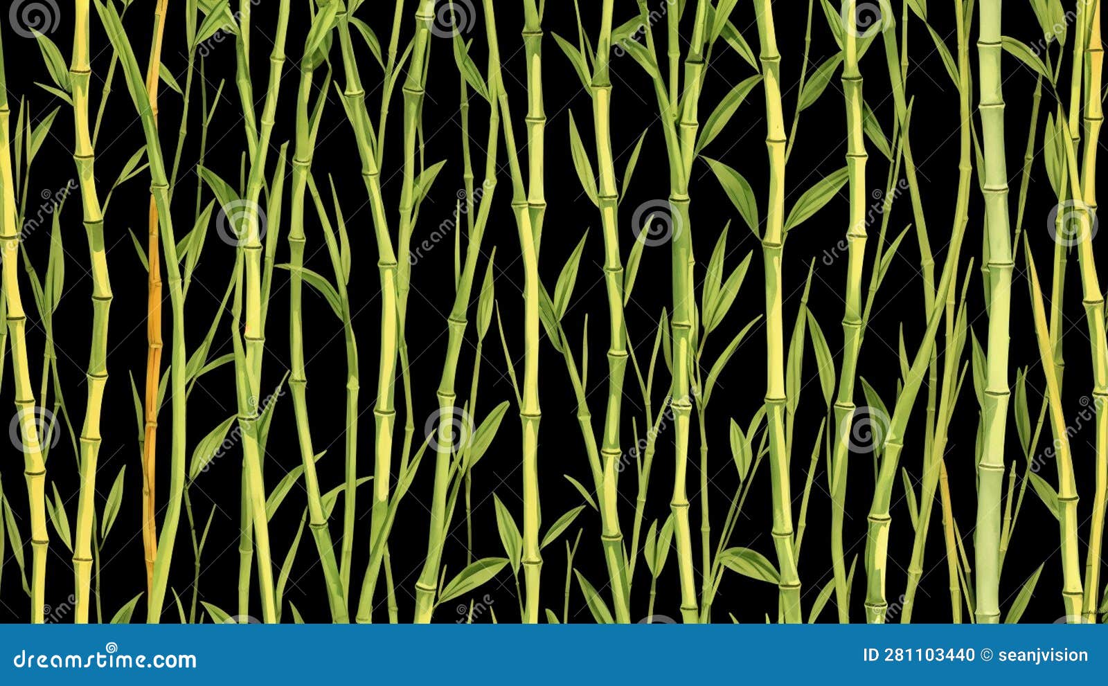Watercolor Bamboo Forest Plant Bush Black Background, Tile Seamless ...