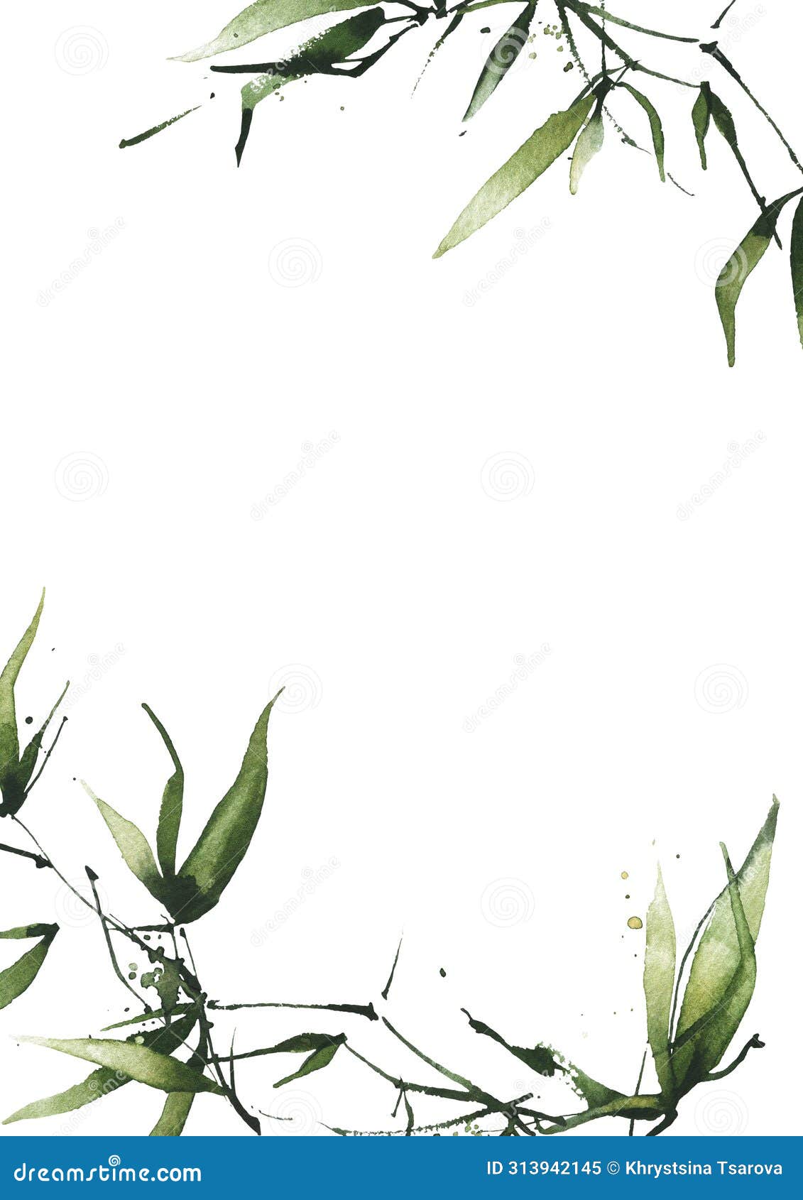 Watercolor Bamboo Greenery Vertical Rectangular Frame. Green Exotic ...