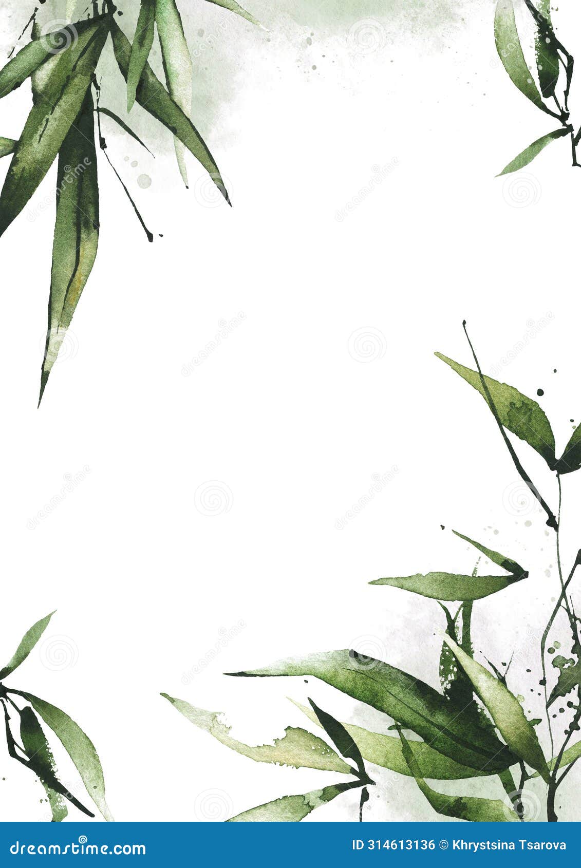 Watercolor Bamboo Greenery Vertical Rectangular Frame. Green Exotic ...