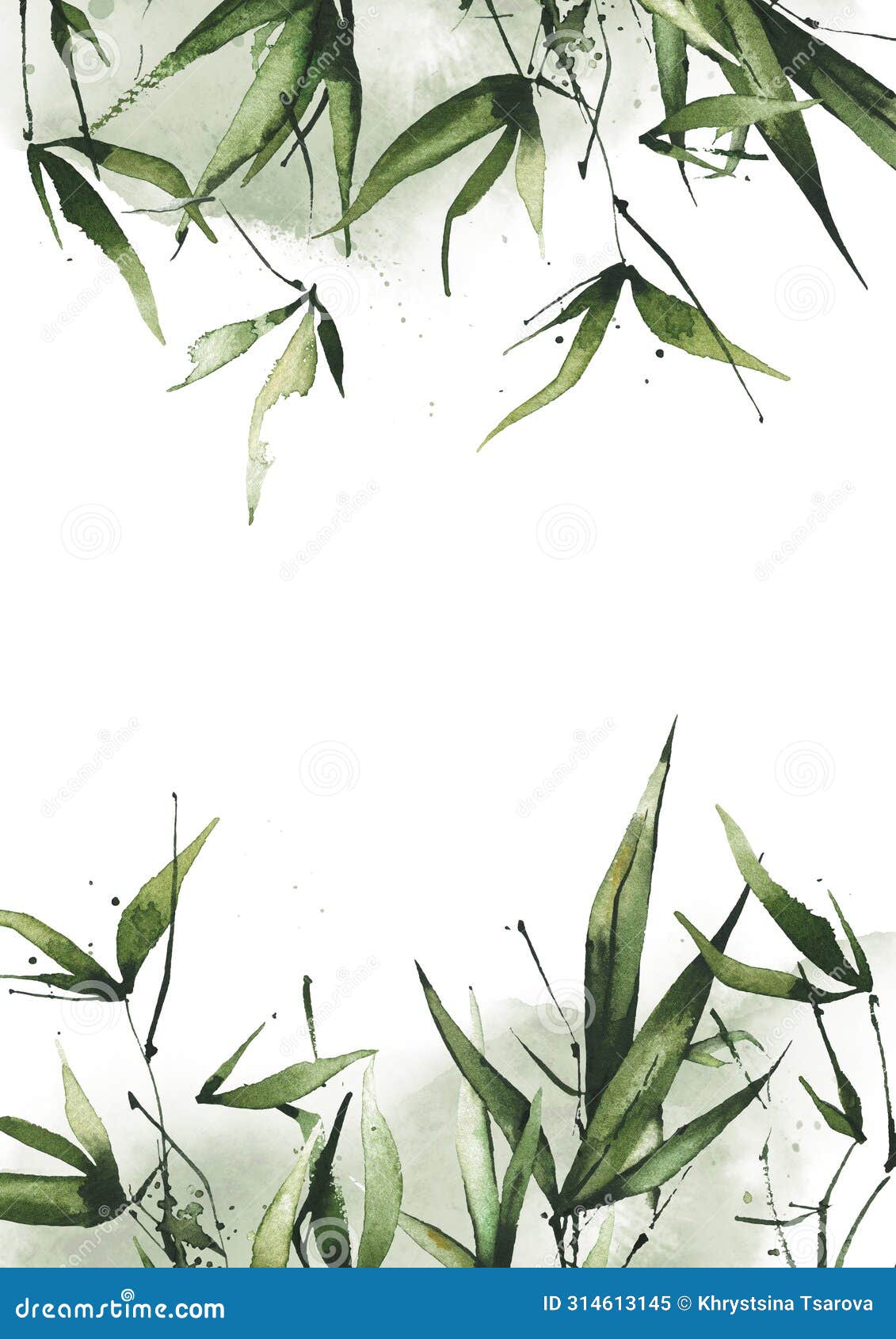 Watercolor Bamboo Greenery Vertical Rectangular Frame. Green Exotic ...