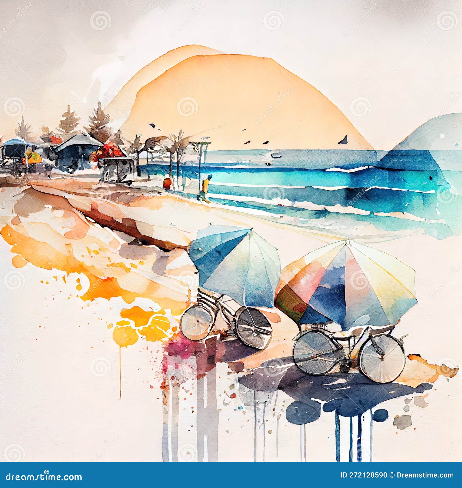 Watercolor Beach Backdrop 80x. AI Render Royalty-Free Stock Image ...