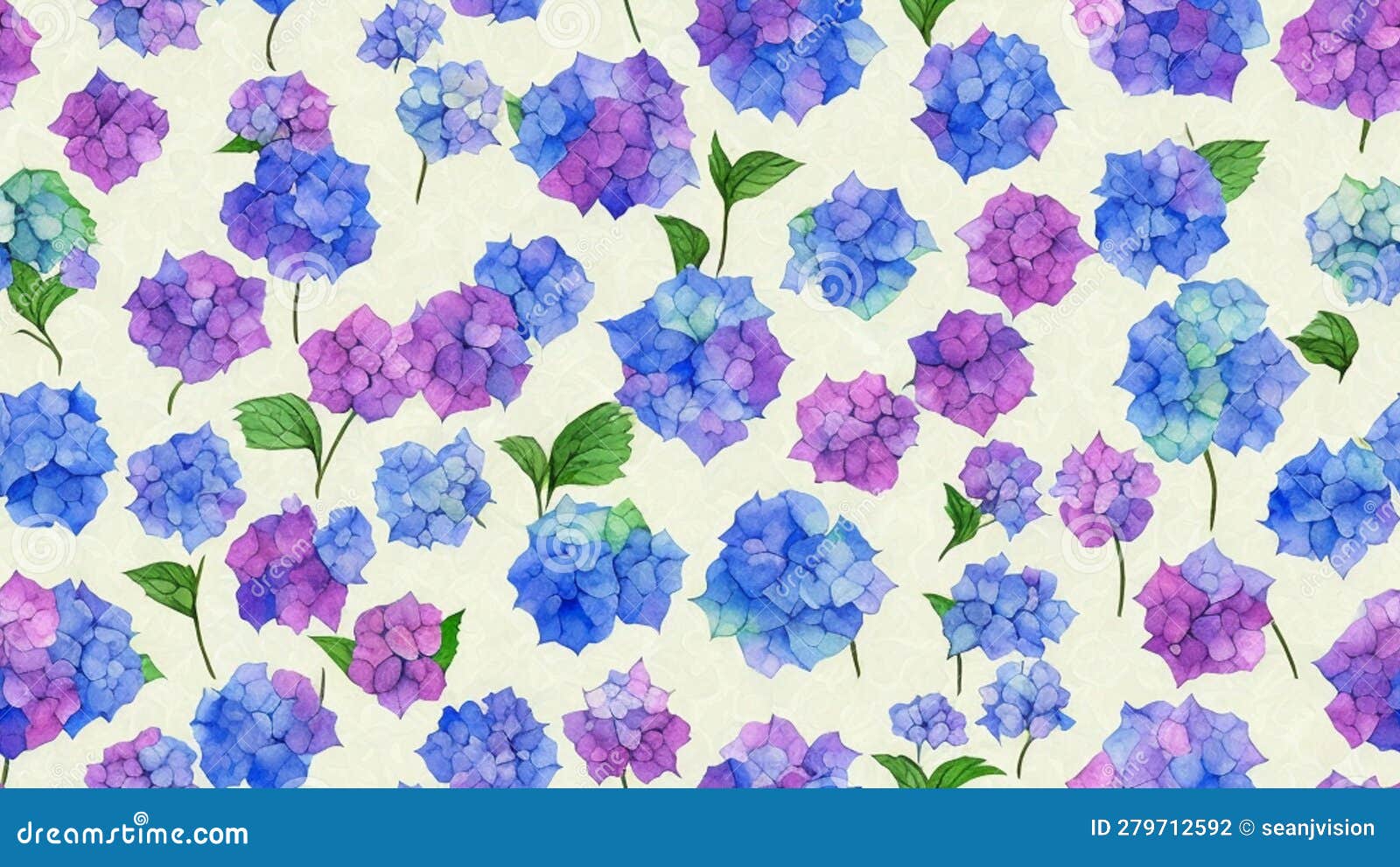 Watercolor Beautiful Blue Hydrangea Flower, Creative Tile Seamless ...