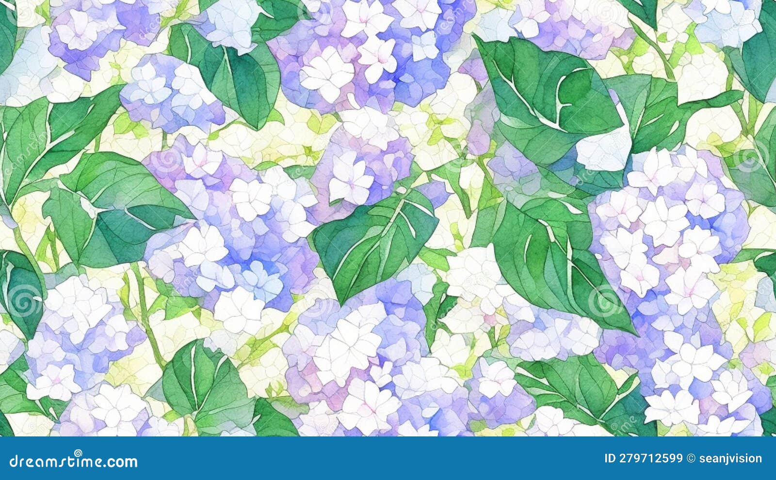 Watercolor Beautiful Blue Hydrangea Flower, Creative Tile Seamless ...