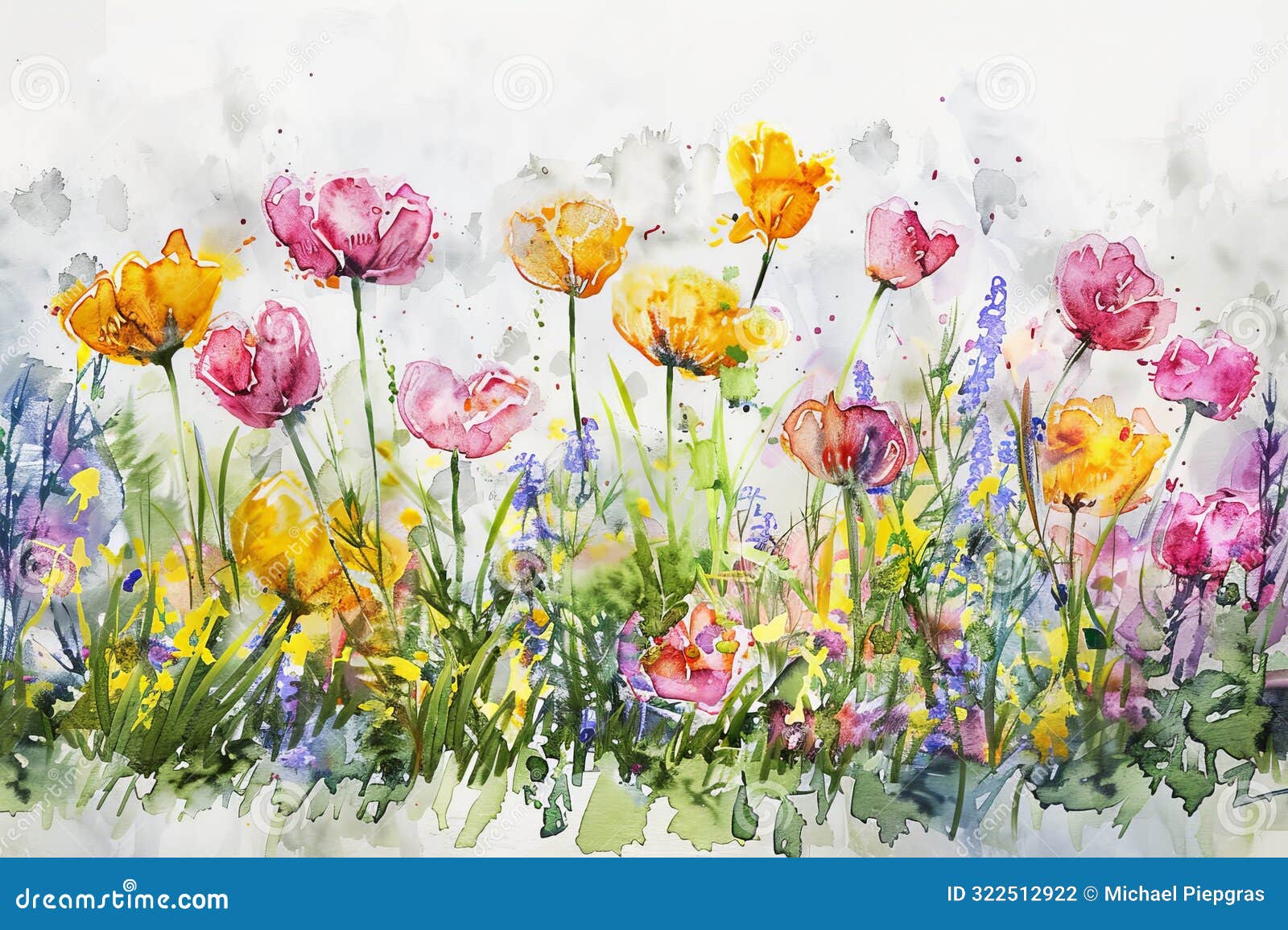 Watercolor of Beautiful Spring Flowers on a Meadow Stock Photo - Image ...