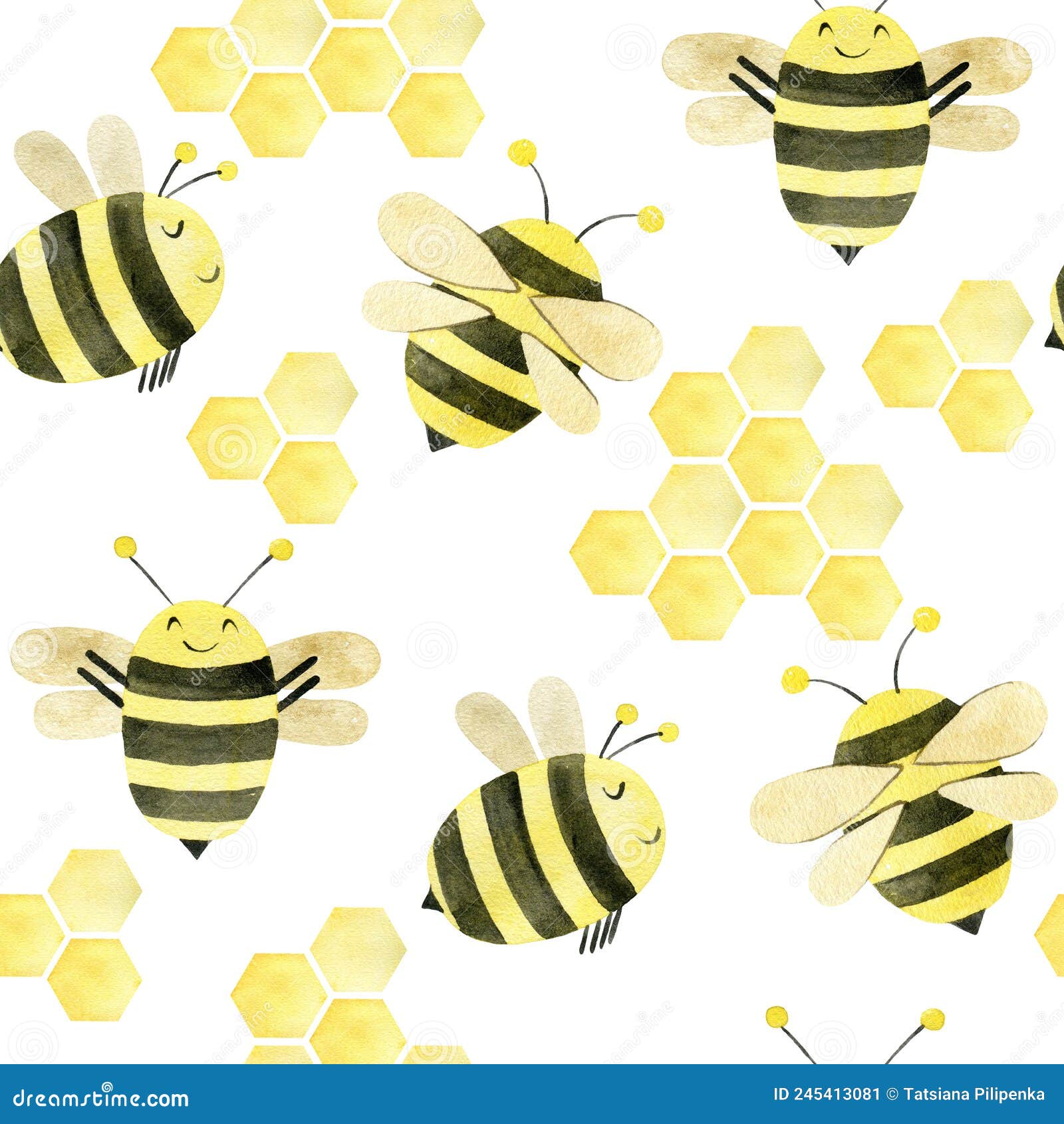 Watercolor Bees On A White Background. Logo Insect. Cute Animals. Hand ...