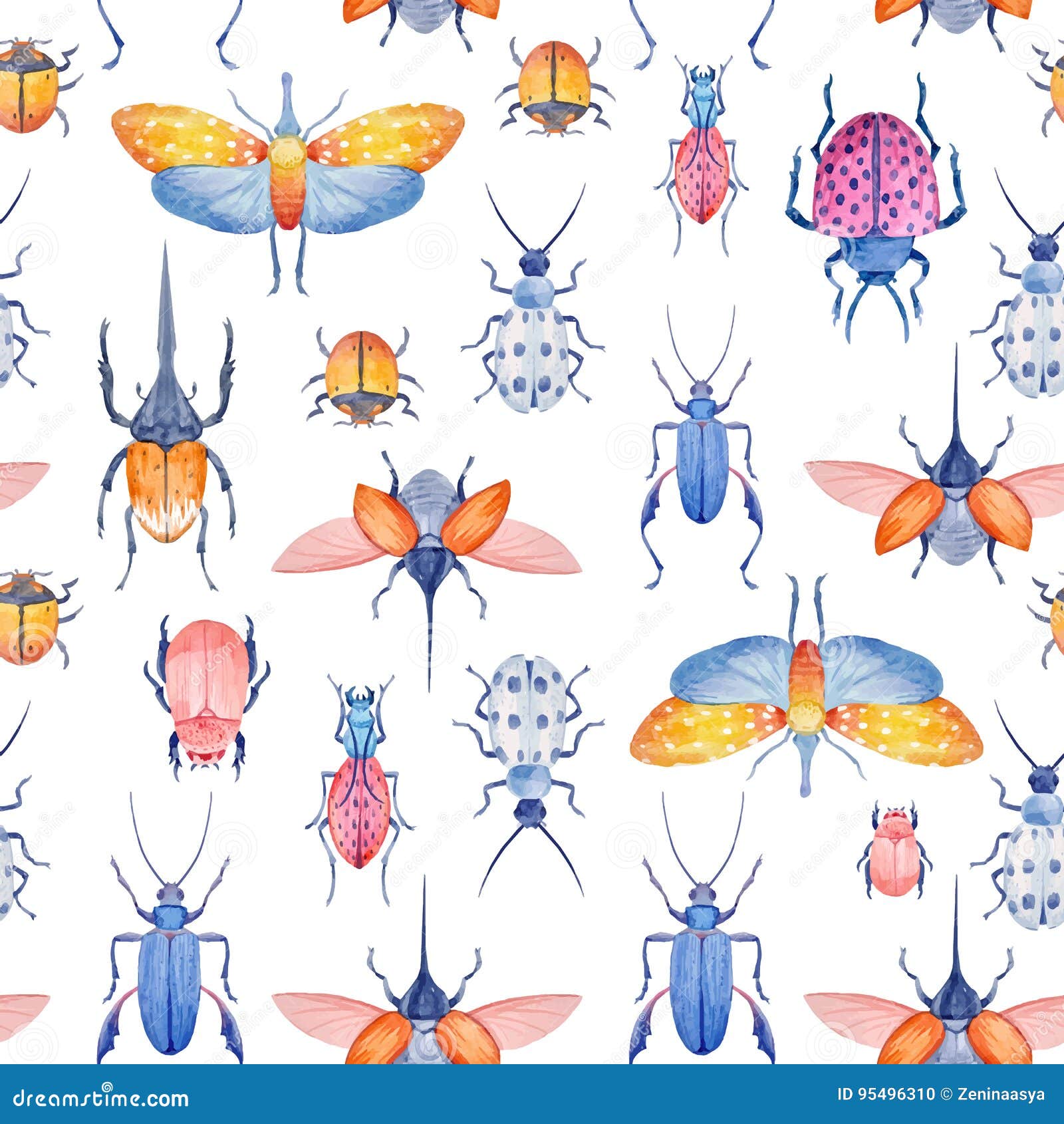 Watercolor Beetle Vector Pattern Stock Vector - Illustration of modern ...