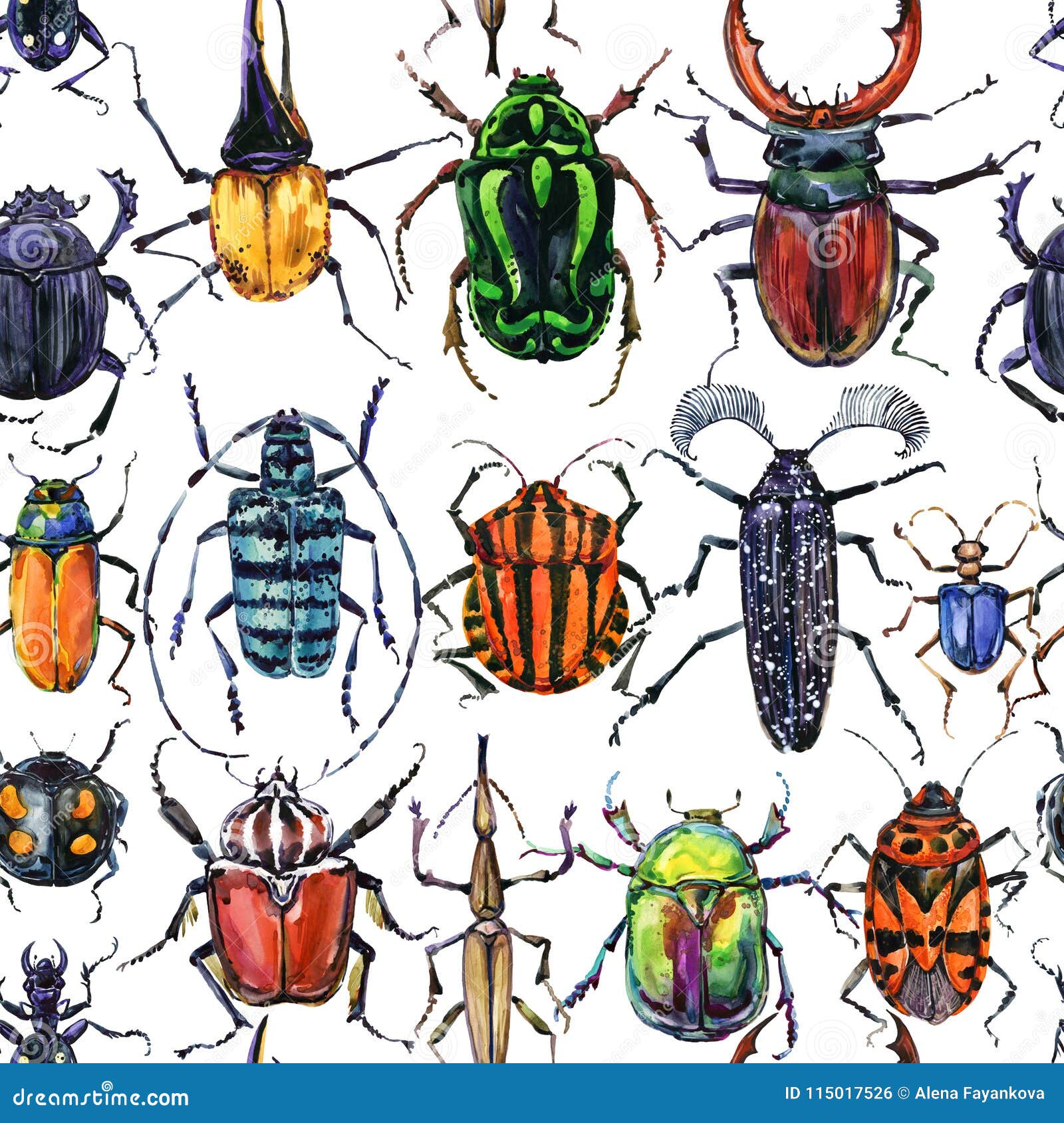 Watercolor Set With Beetles, Ant, Ladybug, Colorado Potato Beetle ...