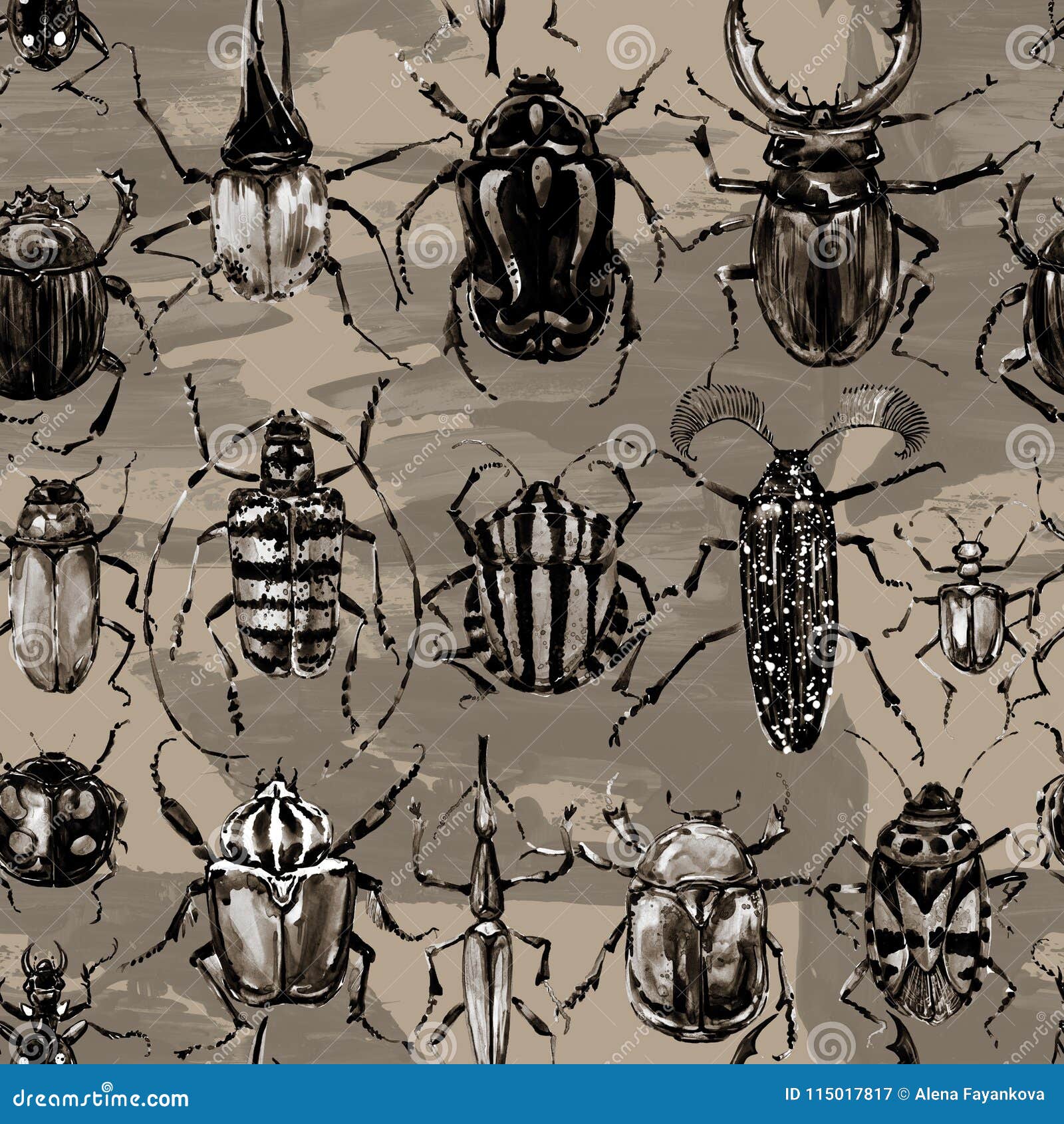 Watercolor Set With Beetles, Ant, Ladybug, Colorado Potato Beetle ...