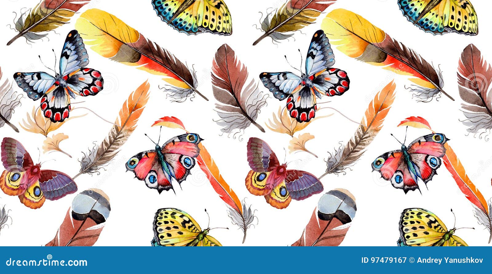 Watercolor Bird Feather Pattern from Wing. Stock Illustration ...