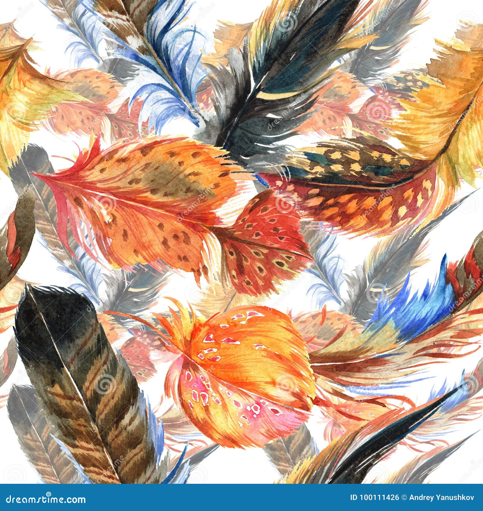 Watercolor Bird Feather Pattern from Wing. Stock Illustration ...
