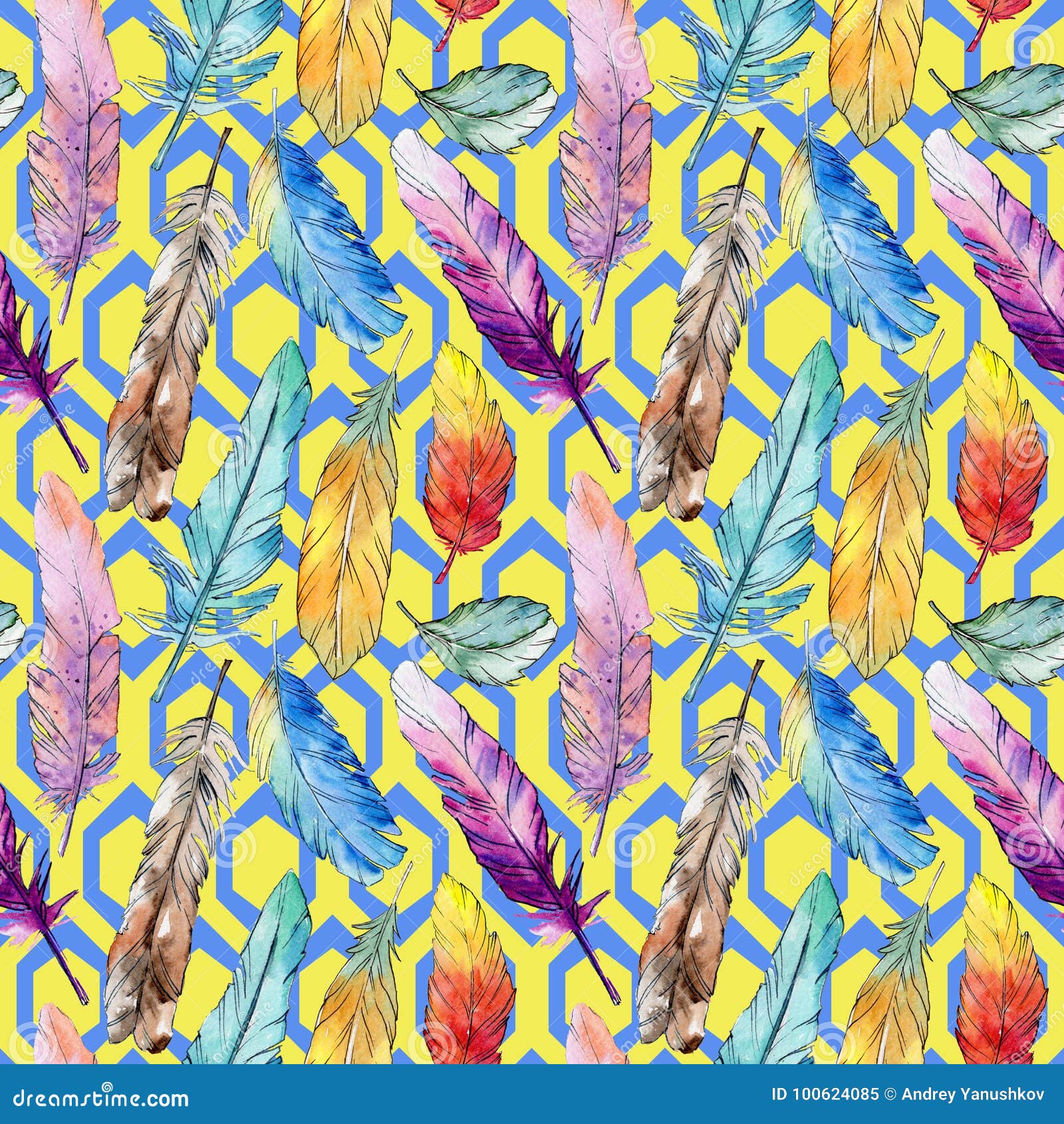 Watercolor Bird Feather Pattern from Wing. Stock Illustration ...