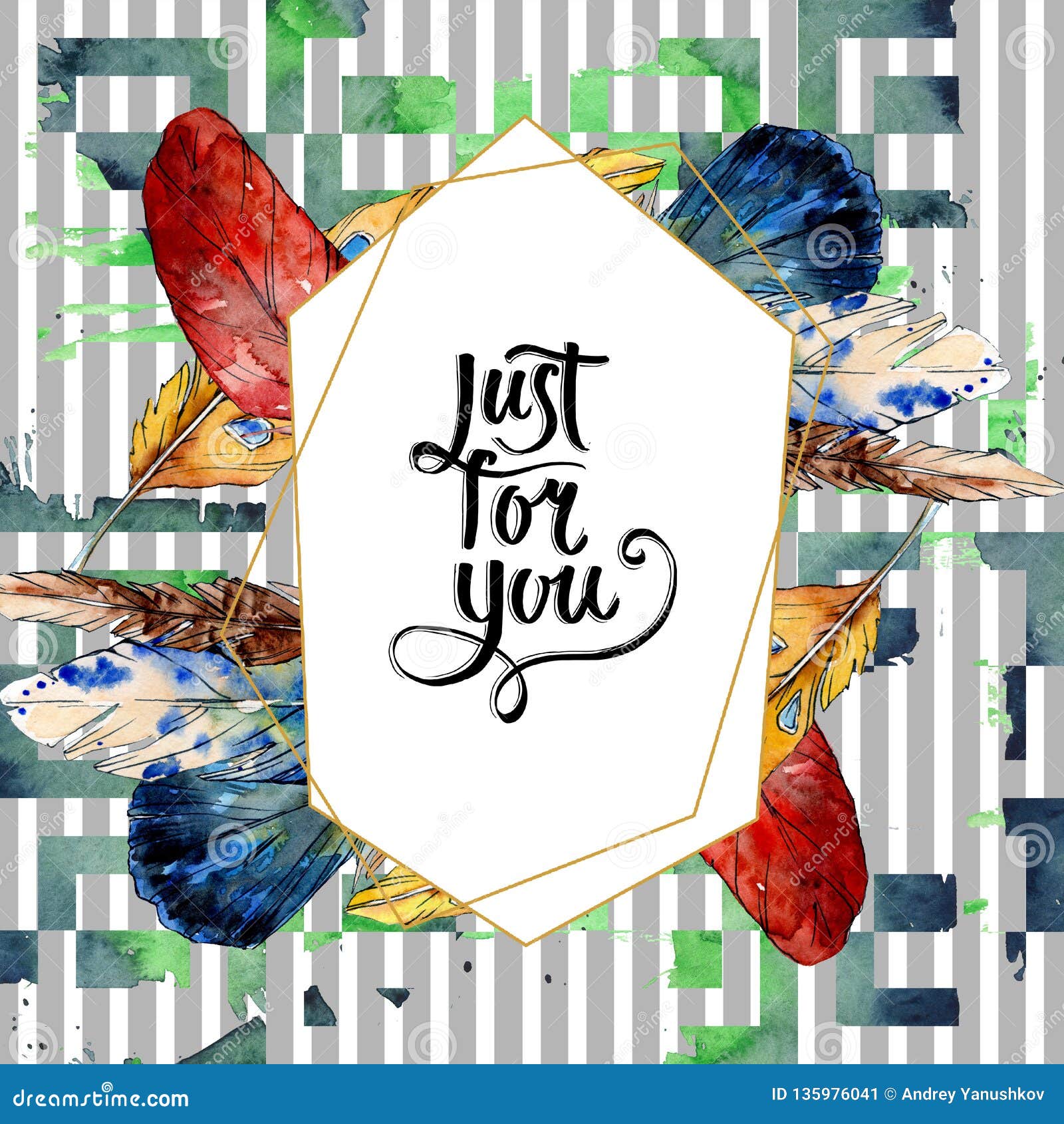 Watercolor Bird Feather from Wing Isolated. Frame Border Ornament ...