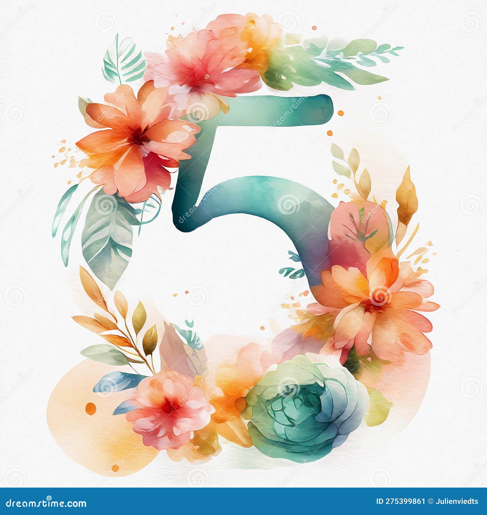Watercolor Birthday Design with the Number Five. Generative Ai Stock ...