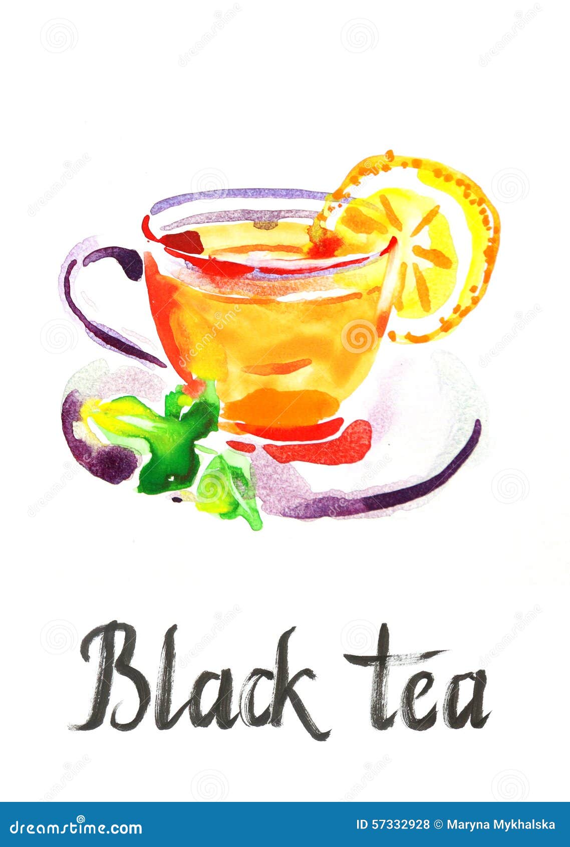 Watercolor black tea stock illustration. Illustration of crockery ...