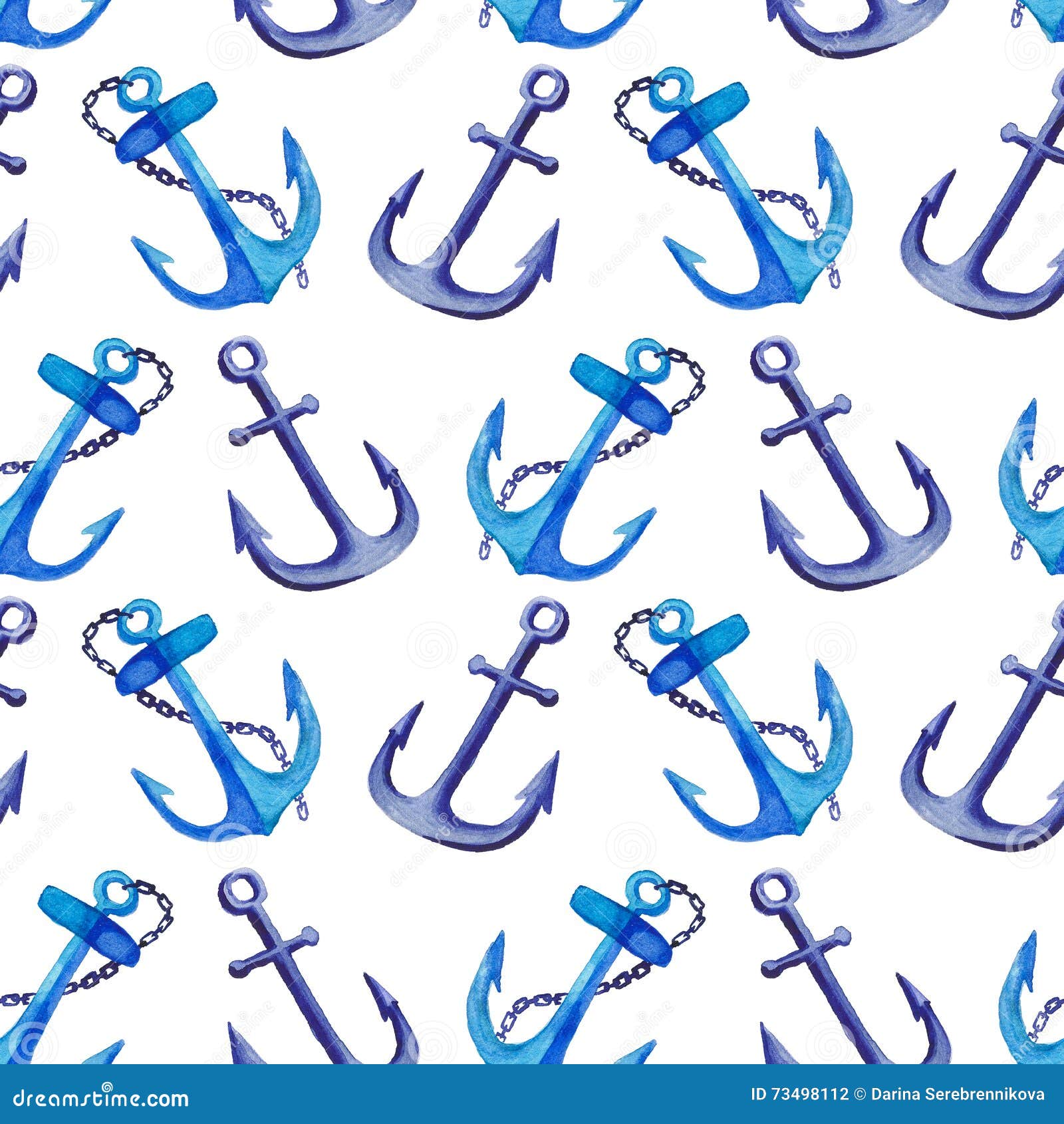 Watercolor Blue Anchor Pattern Stock Illustration - Illustration of ...