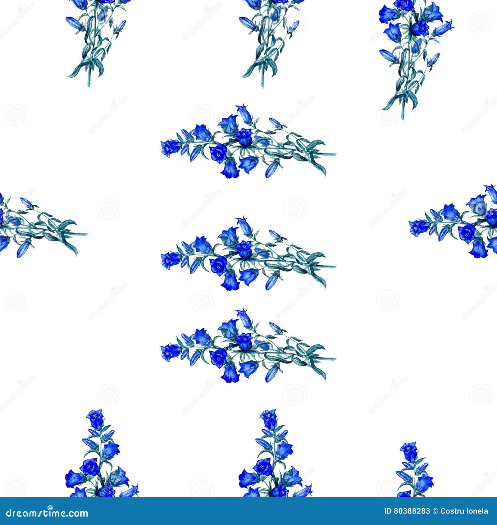 Watercolor Blue Bells Pattern Stock Illustration - Illustration of ...