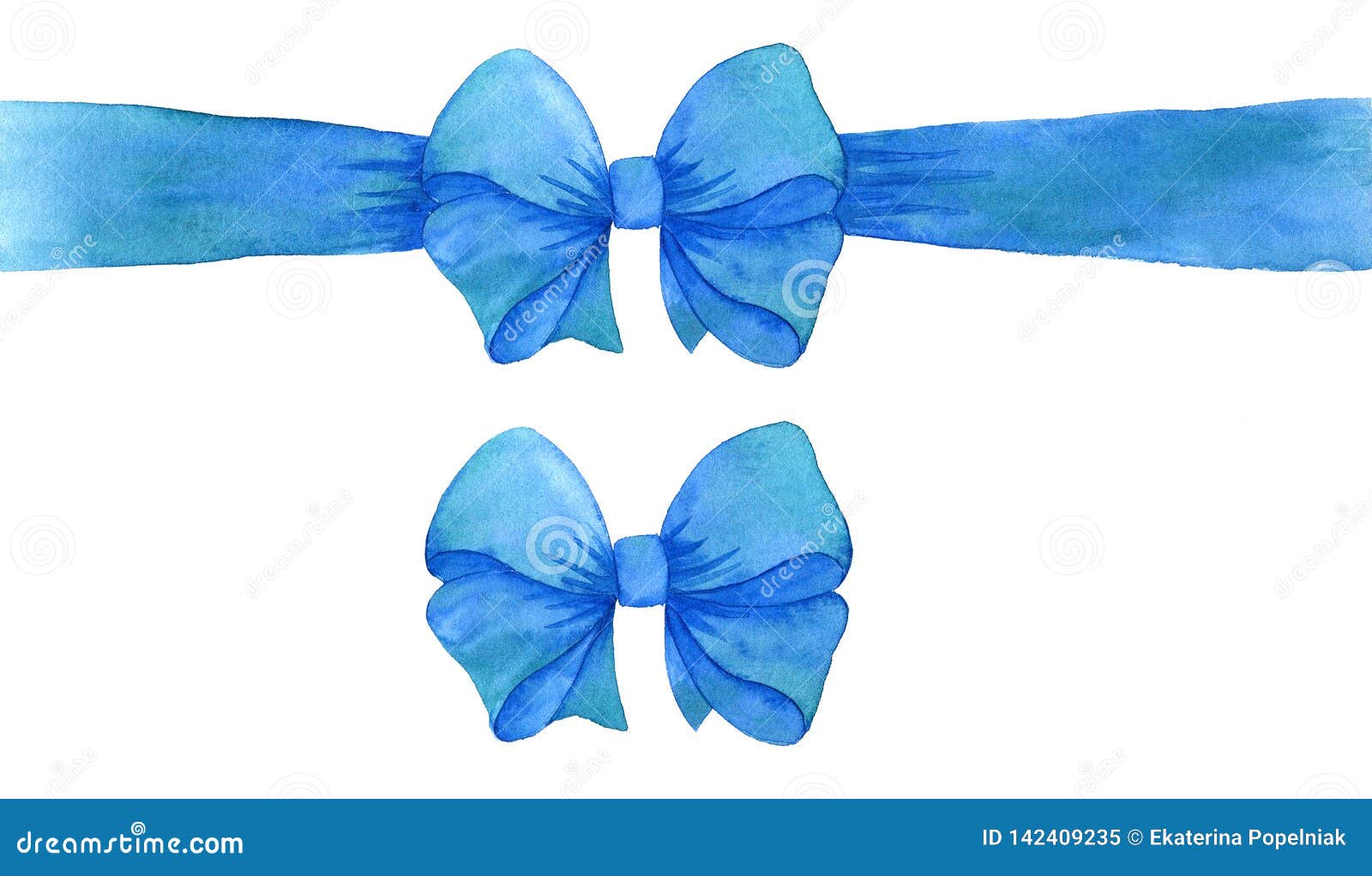 Watercolor Blue Bow and Ribbon. Drawing. Illustration Stock ...