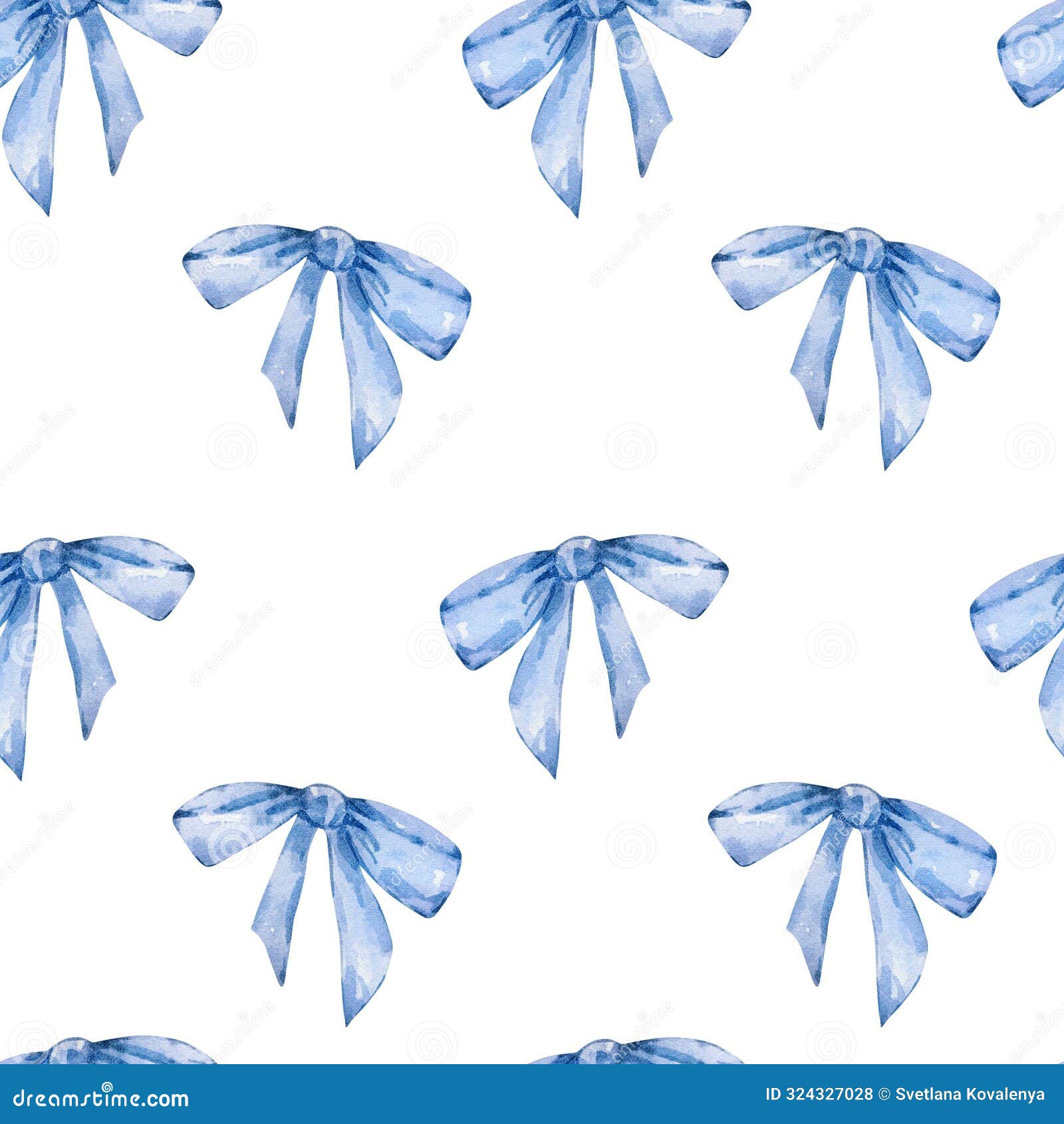 Watercolor Blue Bow, Seamless Pattern Stock Illustration - Illustration ...