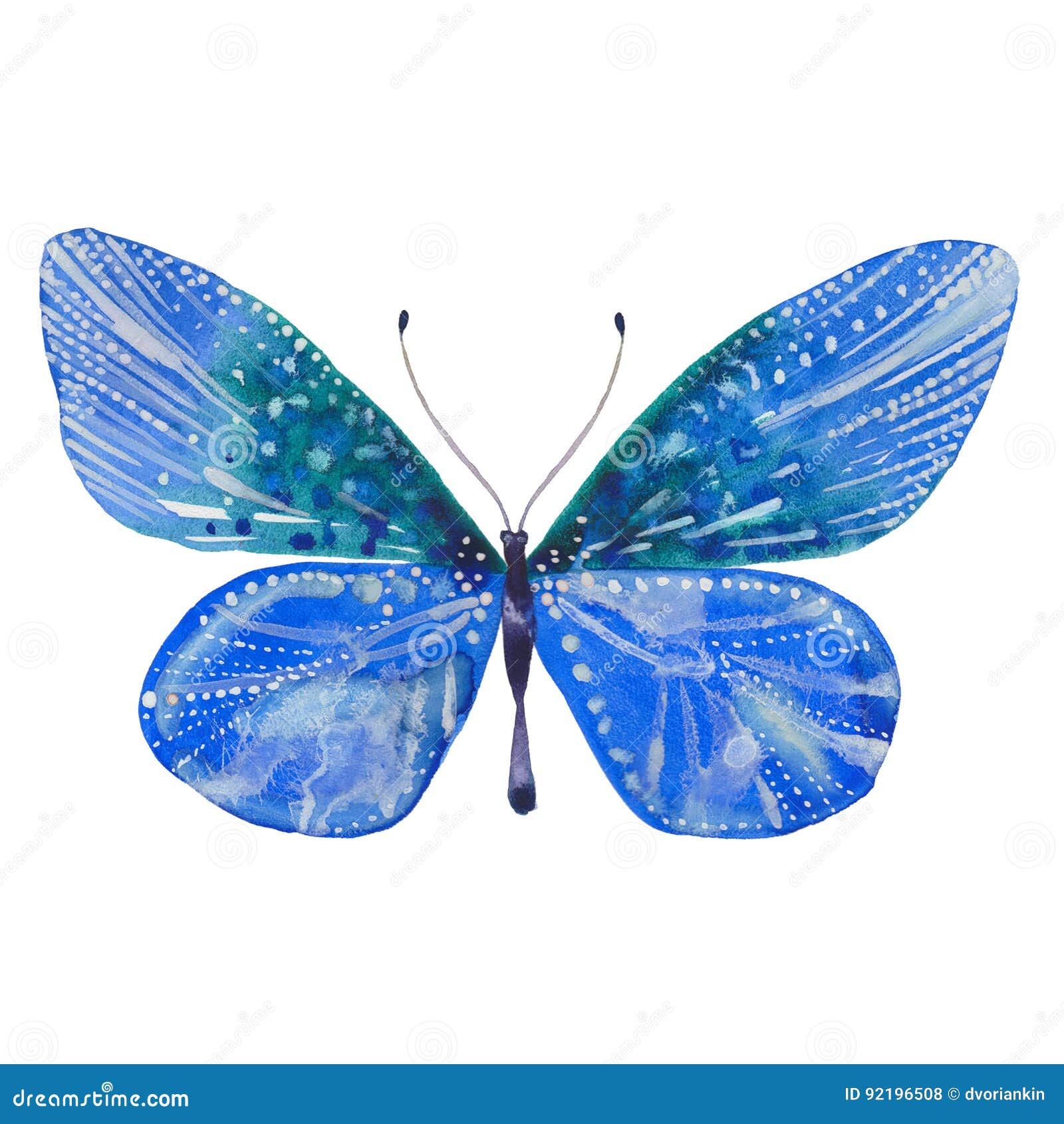 Watercolor blue butterfly stock illustration. Illustration of style ...