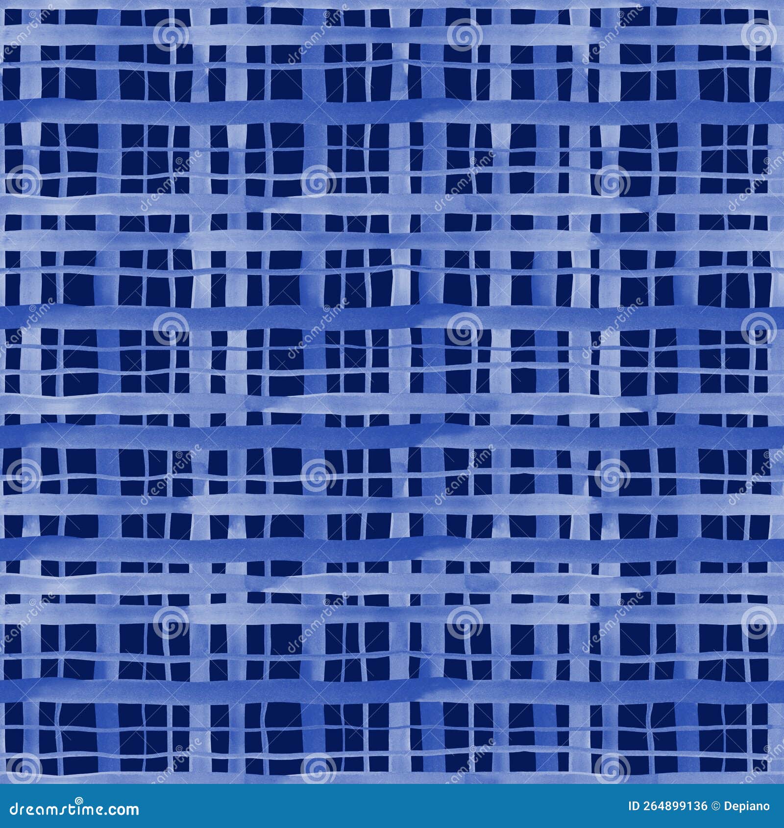 Watercolor Blue Checkered Seamless Pattern. Hand Drawn Stripe Texture ...