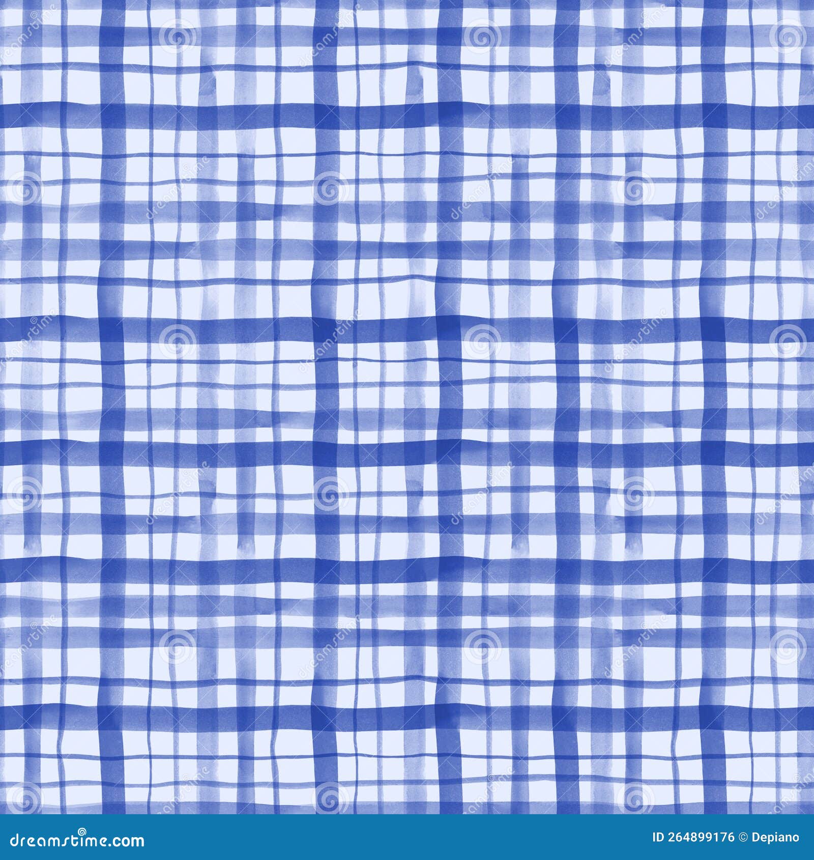 Watercolor Blue Checkered Seamless Pattern. Hand Drawn Stripe Texture ...