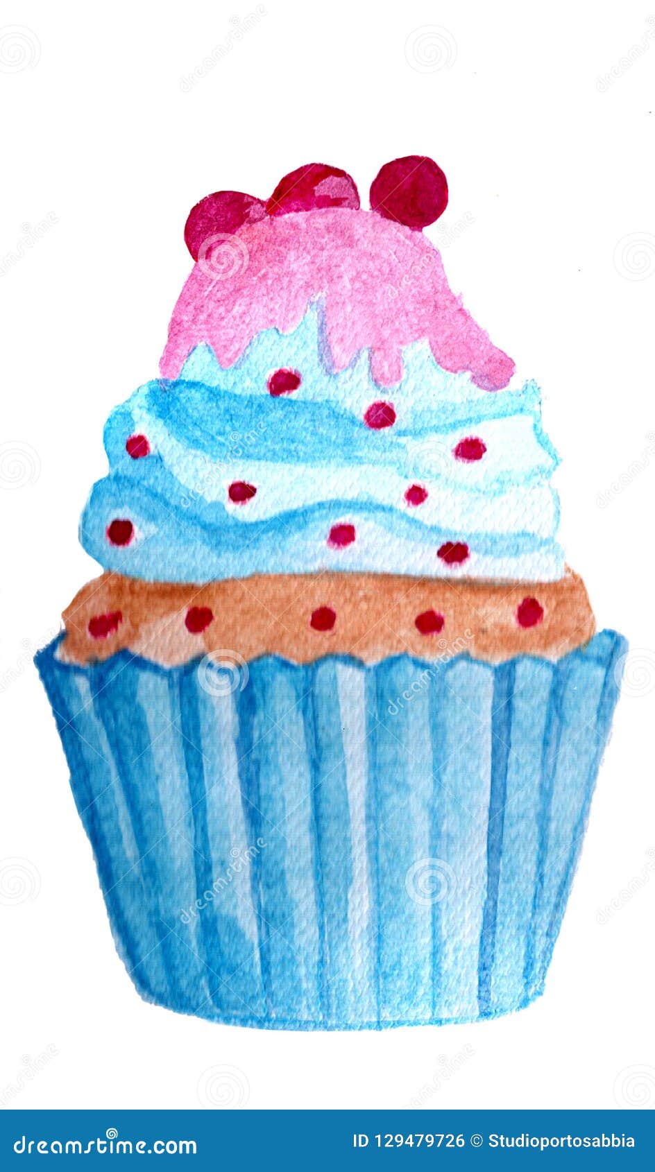 Watercolor blue cupcake stock illustration. Illustration of hand ...