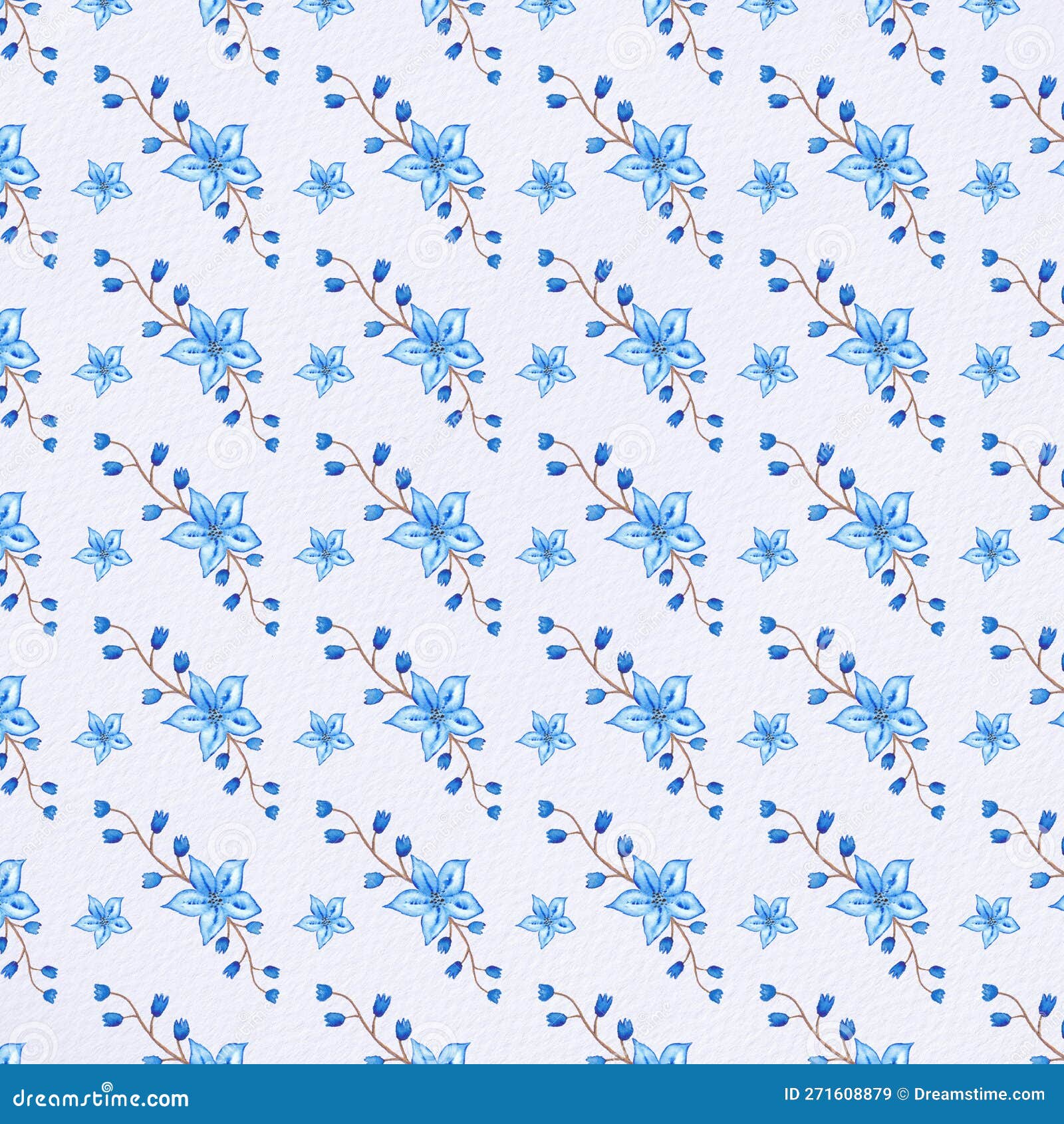 Watercolor Floral Seamless Pattern. Lovely Bouquets of Blue Flowers ...