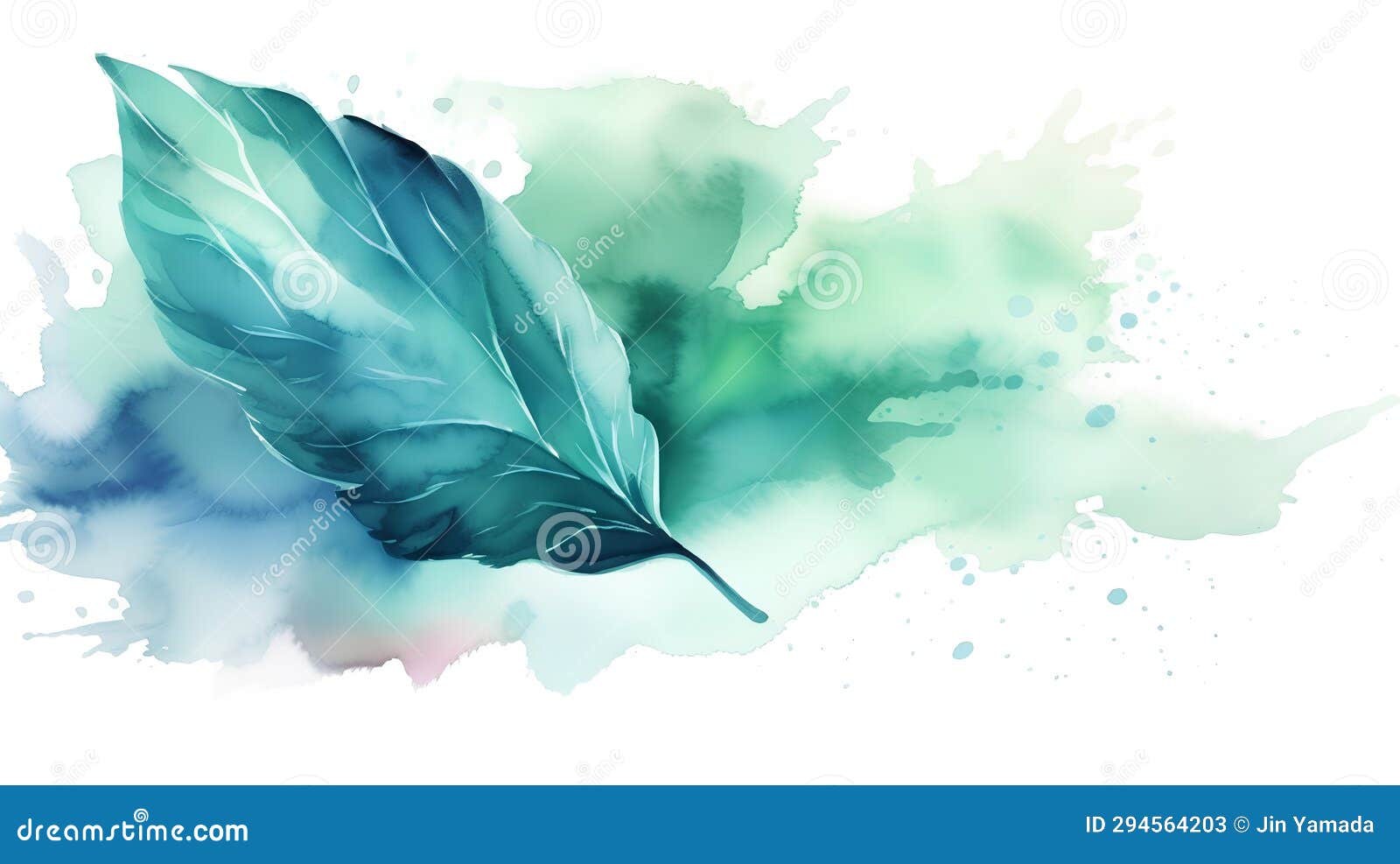 Watercolor Blue and Green Feather on a White Background. Watercolor ...