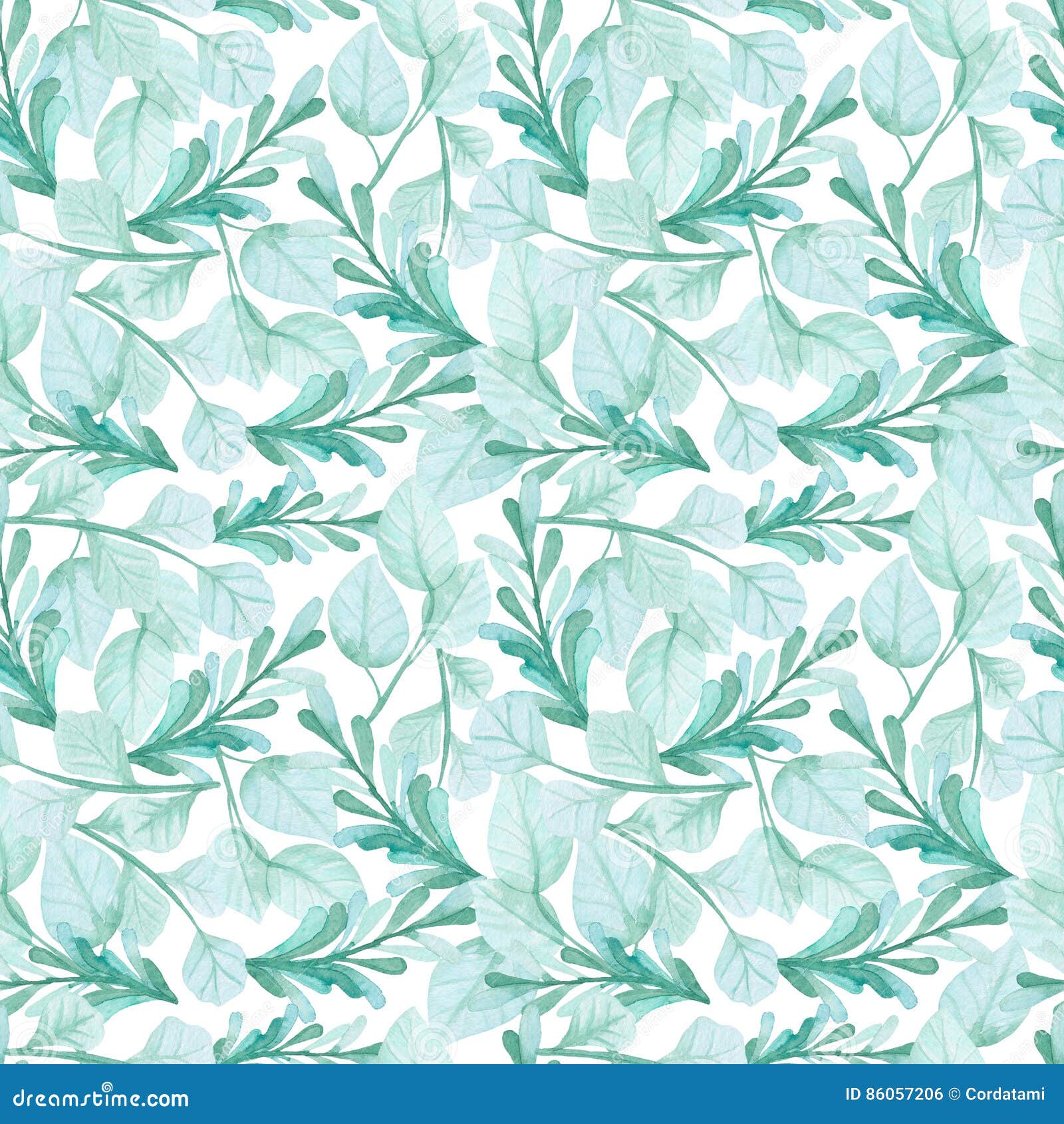Watercolor Blue and Green Foliage Seamless Pattern Stock Illustration ...