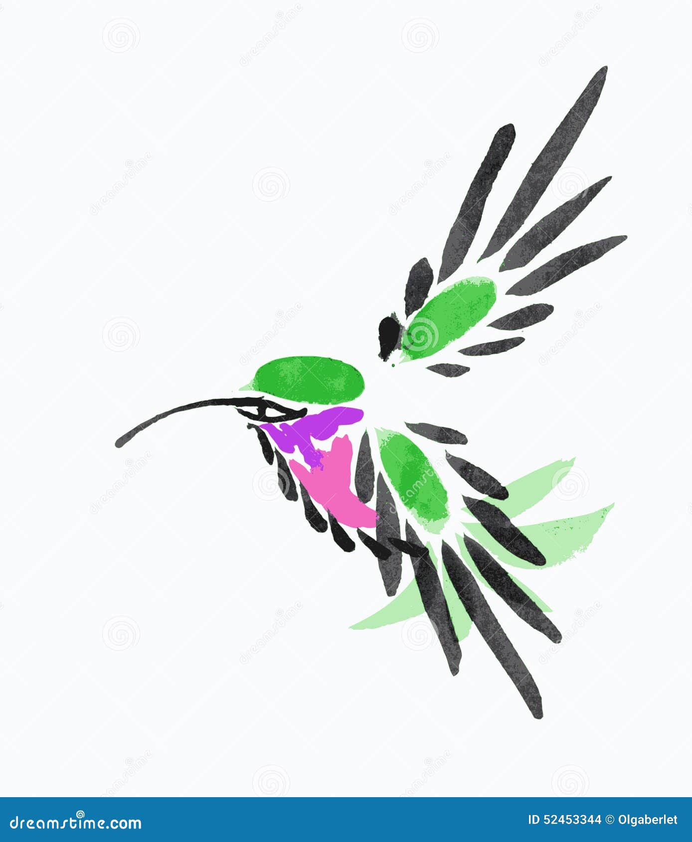 Watercolor Blue Hummingbird in Flight. Stock Illustration ...