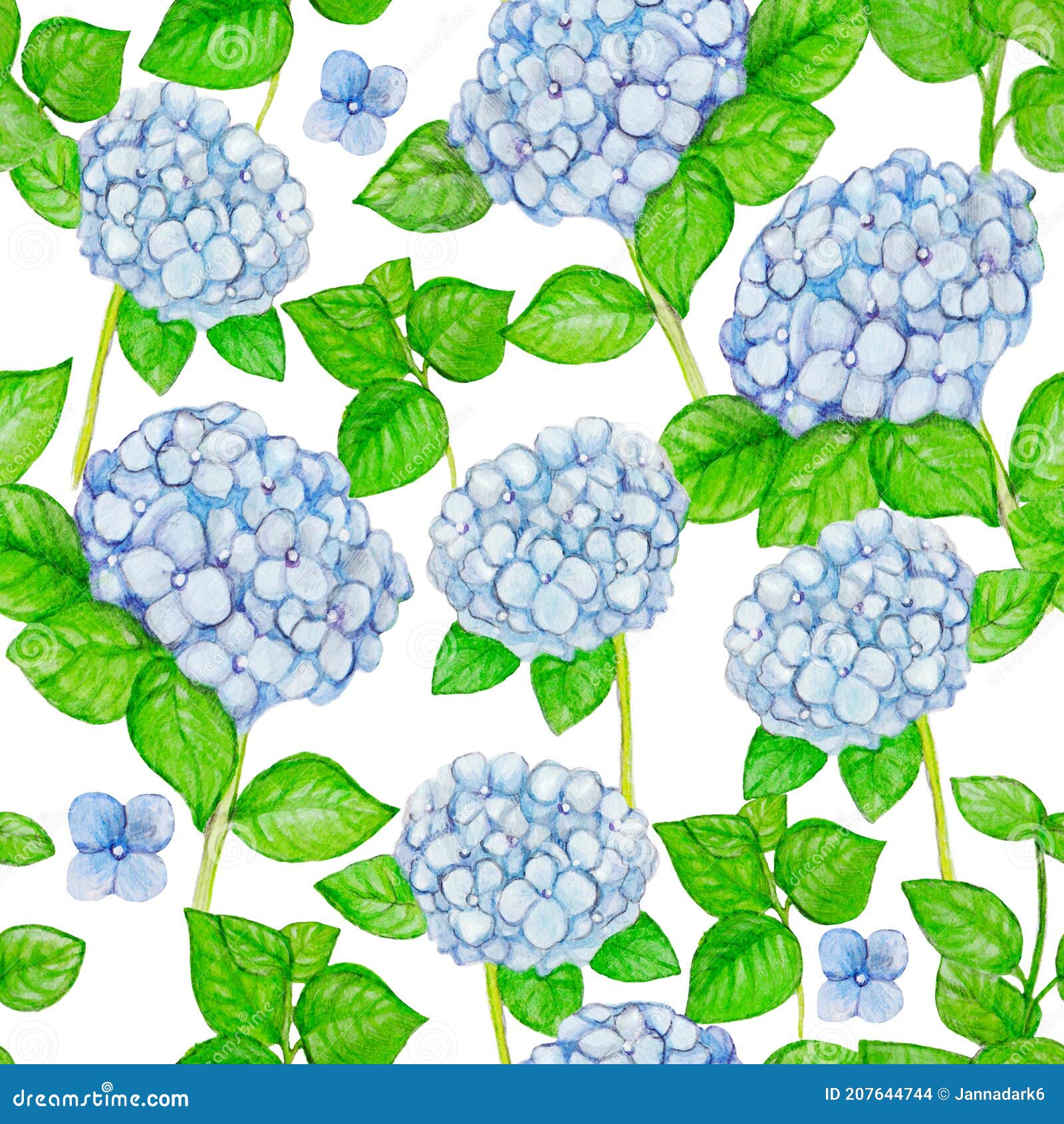Watercolor Blue Hydrangea Pattern Light Violet Stock Illustration ...