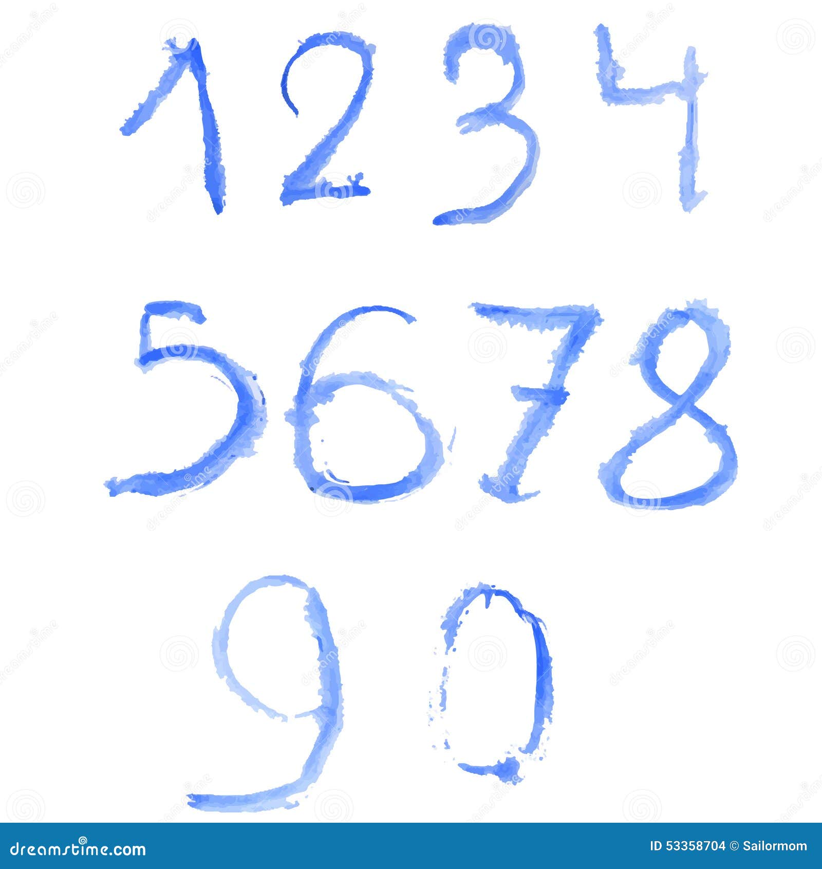 Watercolor Blue Ice Numbers Stock Vector - Illustration of draw ...