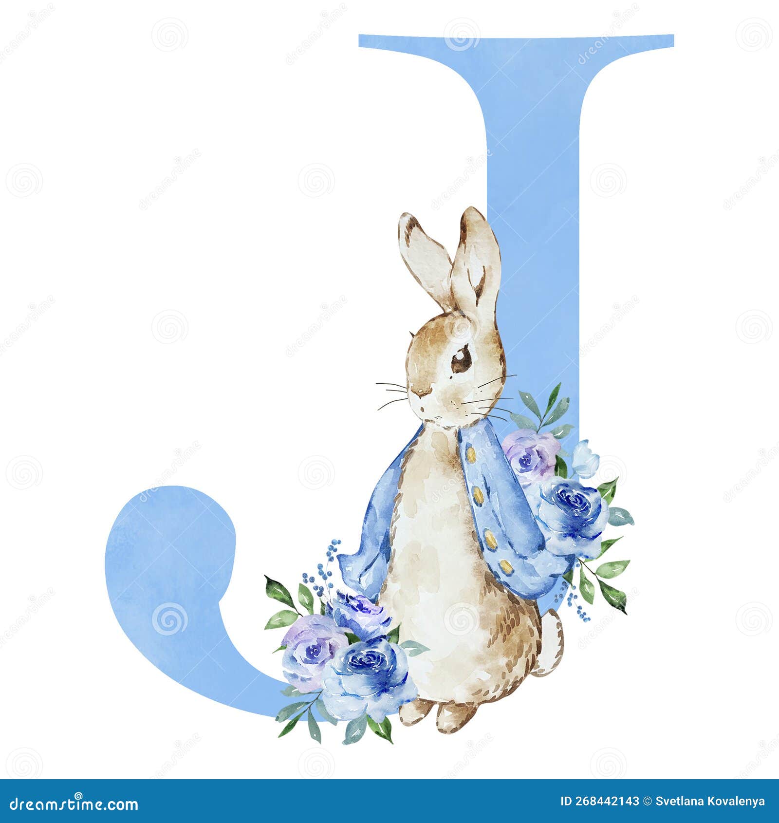 Watercolor Blue Letter J with Peter Rabbit Stock Illustration ...
