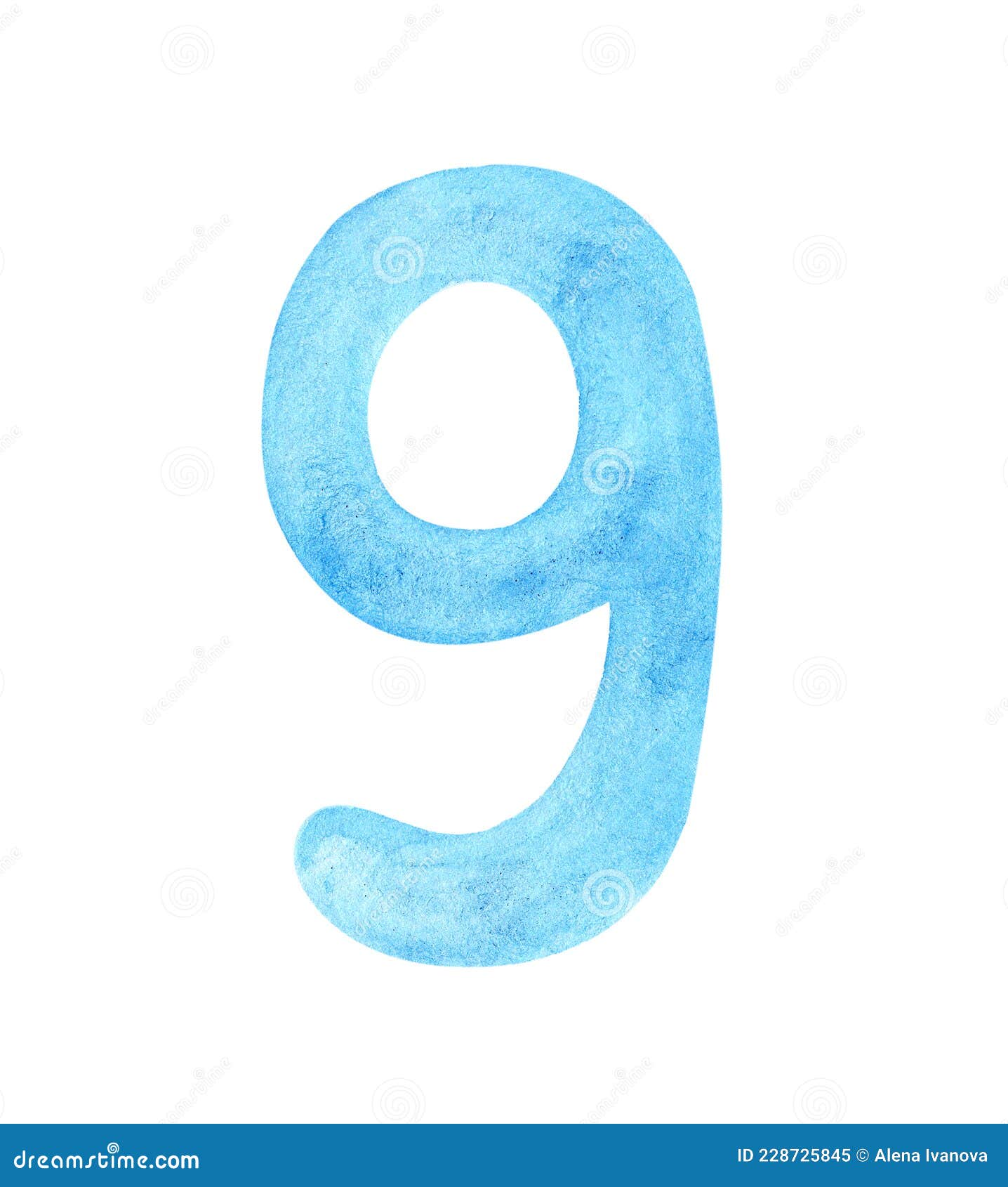 Watercolor Blue Nine Number Isolated On White Stock Image ...