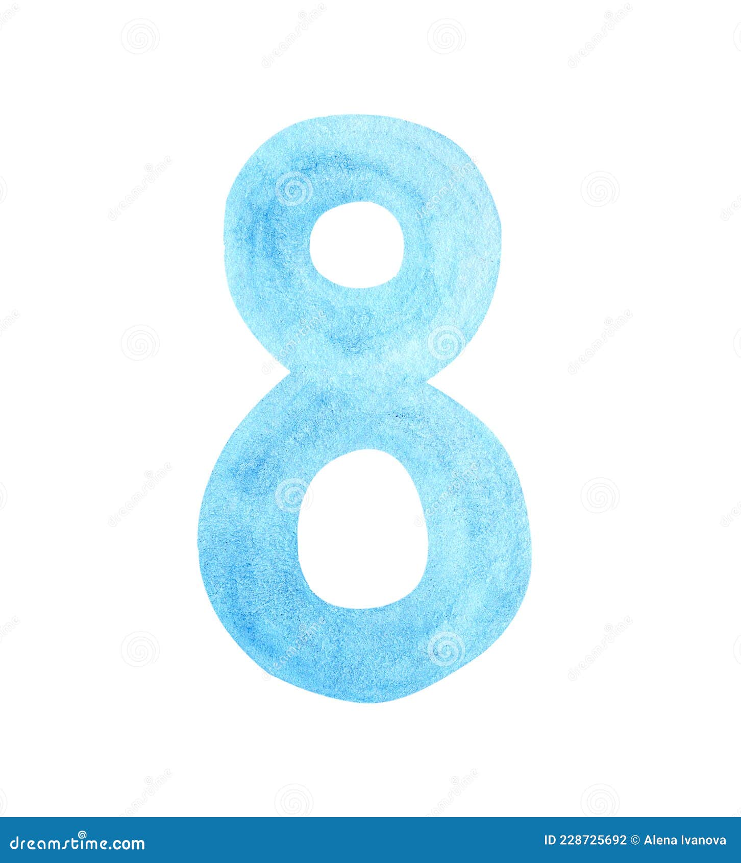 Watercolor Blue Number Eight Isolated on White Stock Illustration ...