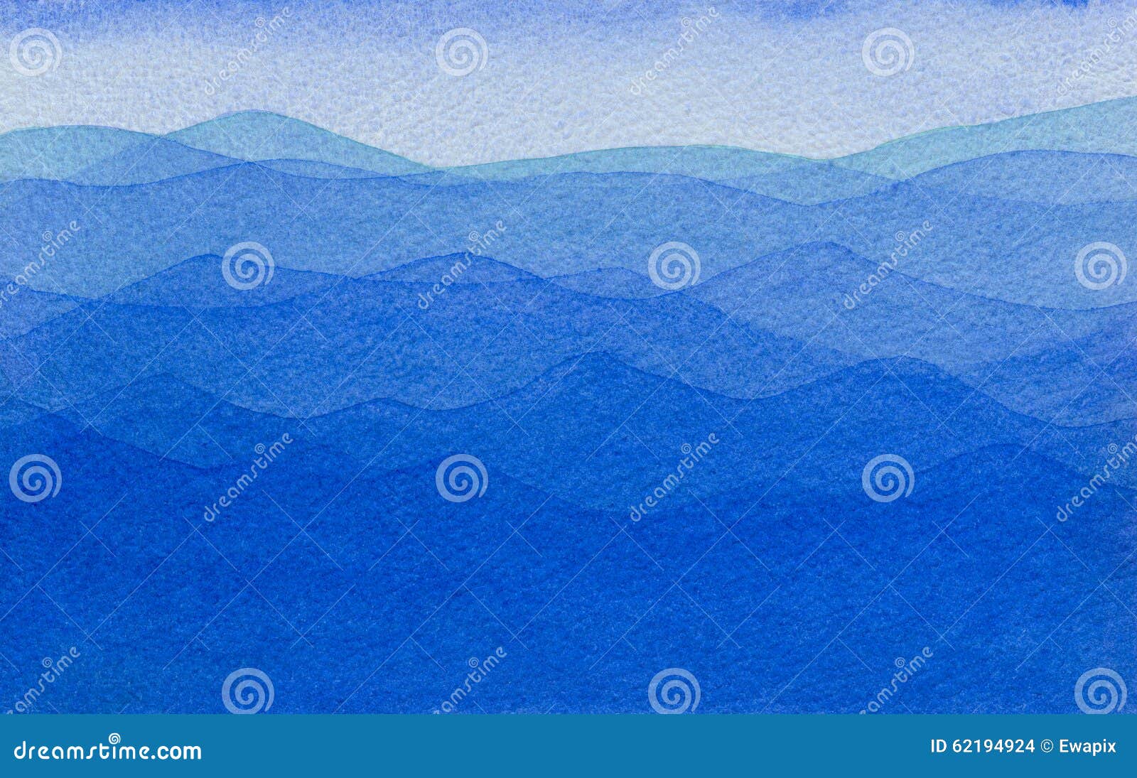 Watercolor of Blue Ocean with Waves Stock Illustration - Illustration ...